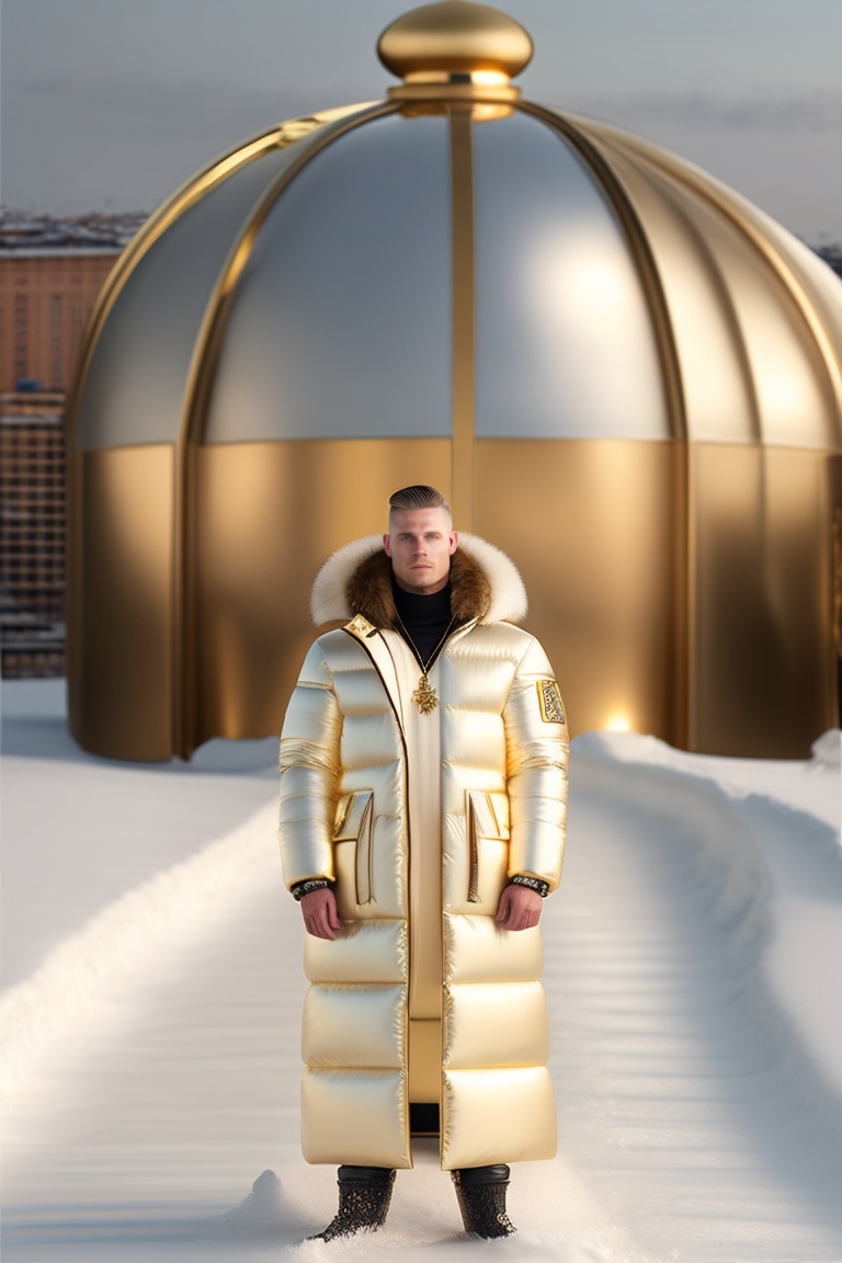 Lexica - He Pope wearing a full length white down shiny puffy jacket ...
