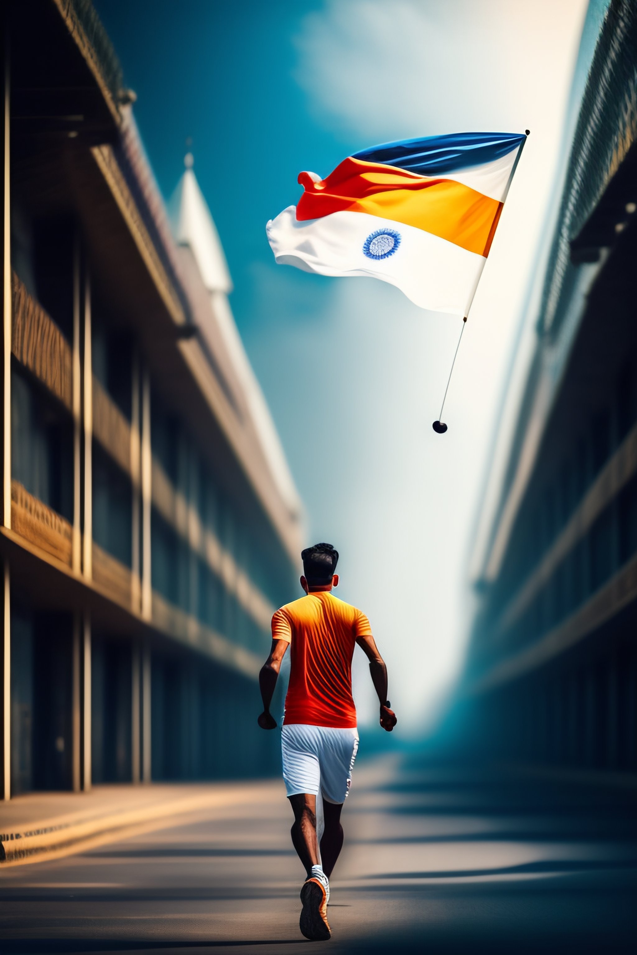 Lexica - A man running holding indian flag in hand