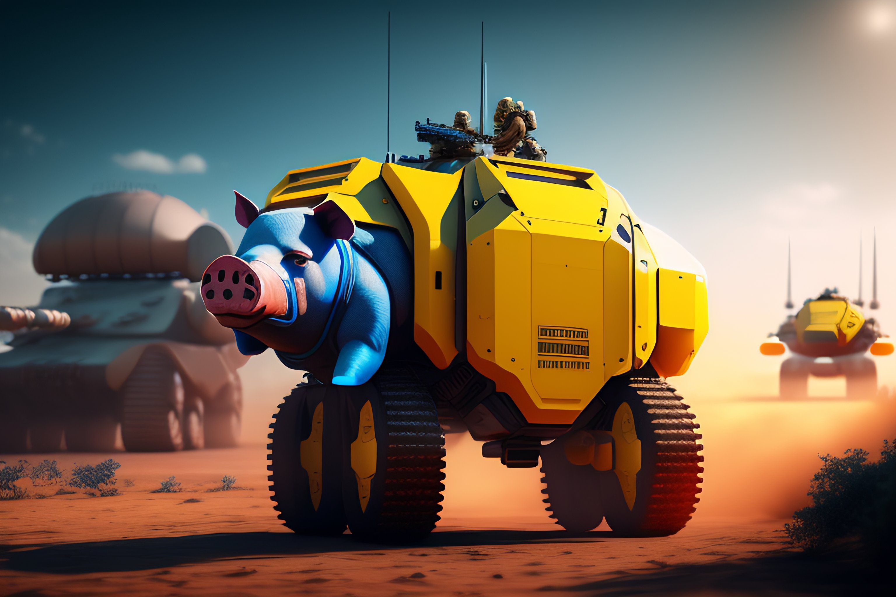 Lexica - (giant pig faced combat mech armed with artillery guns ...