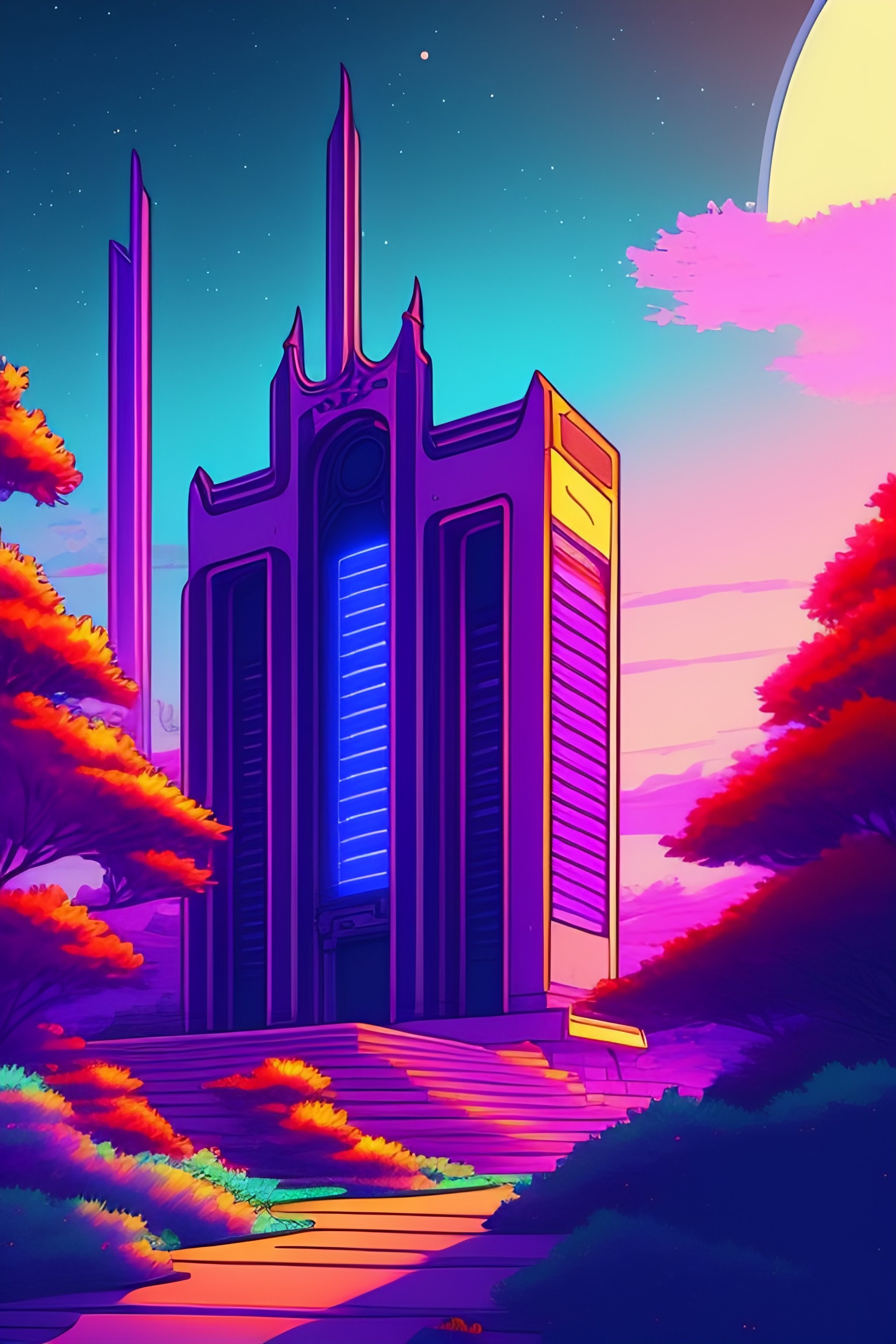 Lexica - Landscape Vintage 90's anime style. Mausoleum, sci-fi, colors ...