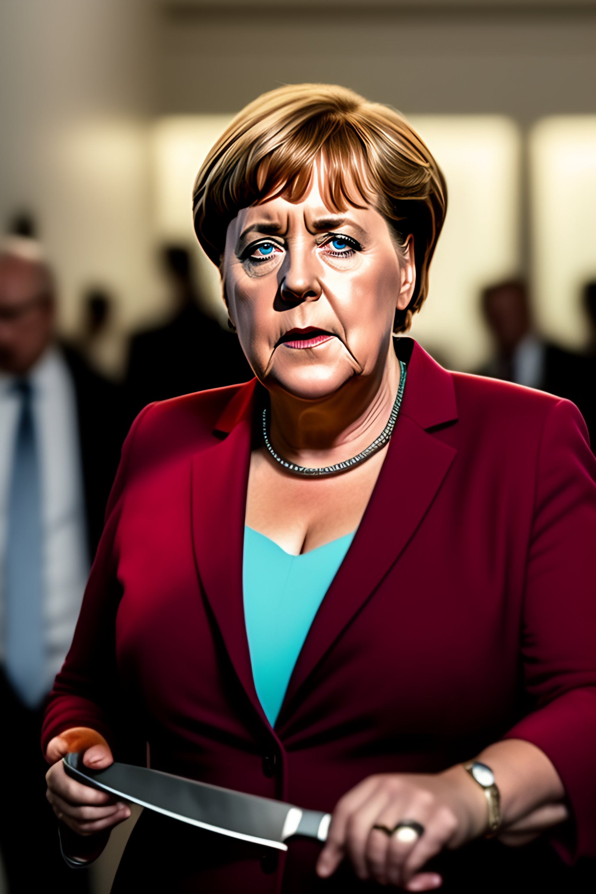 Lexica - Anime of angela merkel holding a knife crying with blood on ...