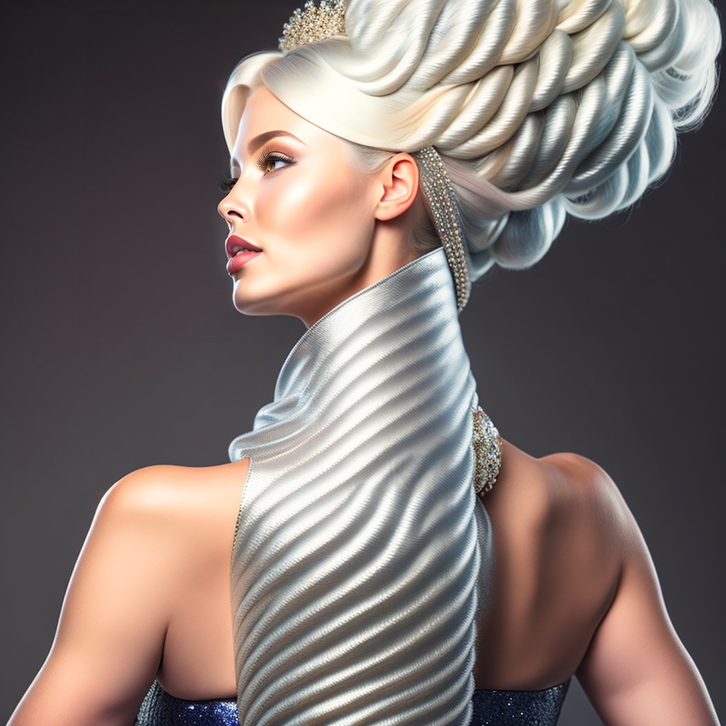 Lexica - Blonde woman has an endlessly tall twisted column of silver ...