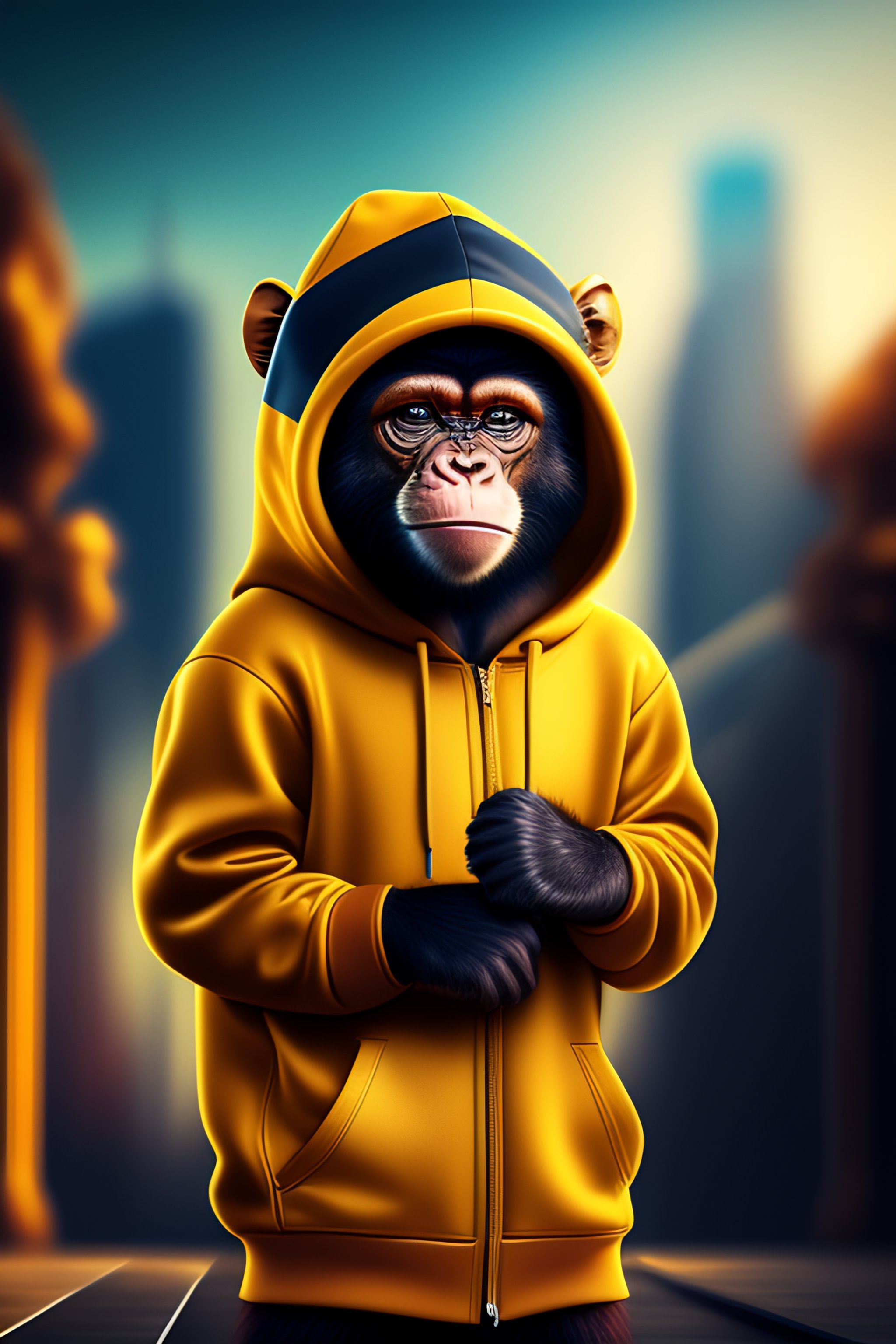 Lexica - Monkey wearing a hoody and cap with x logo. Big golden ...