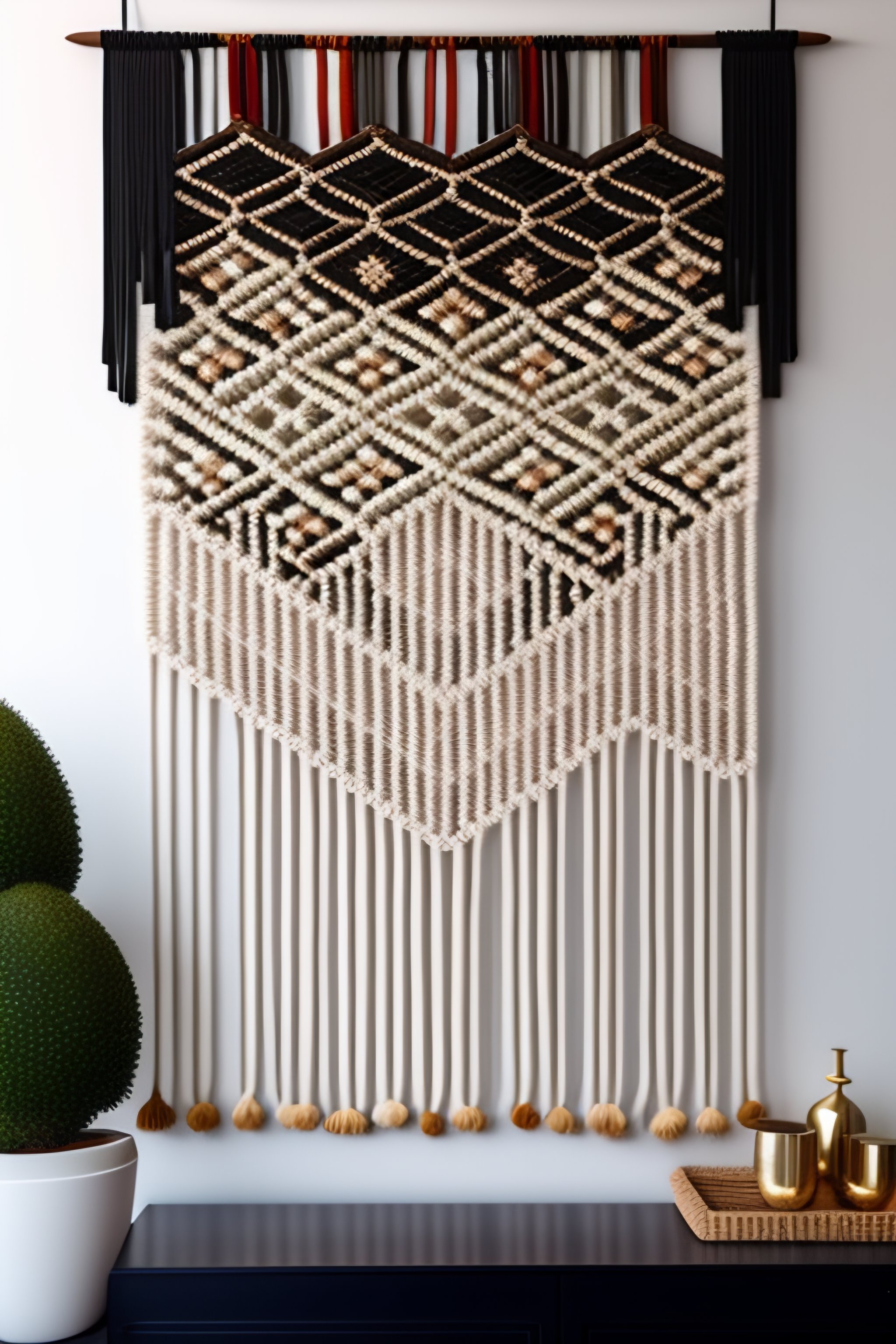 Lexica - Beautiful big macrame wall hanging, ultra hq photo, hanging in ...