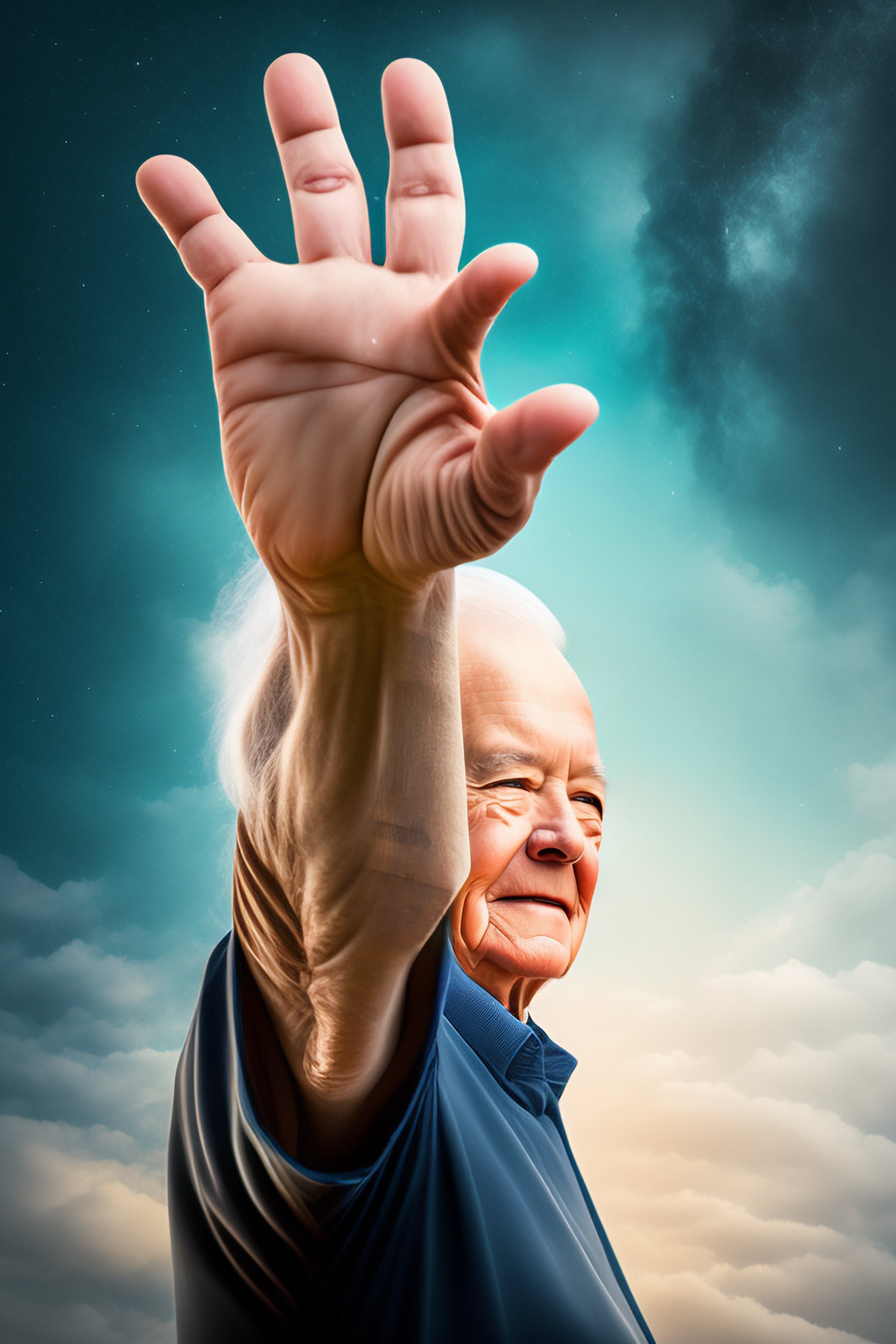 Lexica - Old man raising right hand,