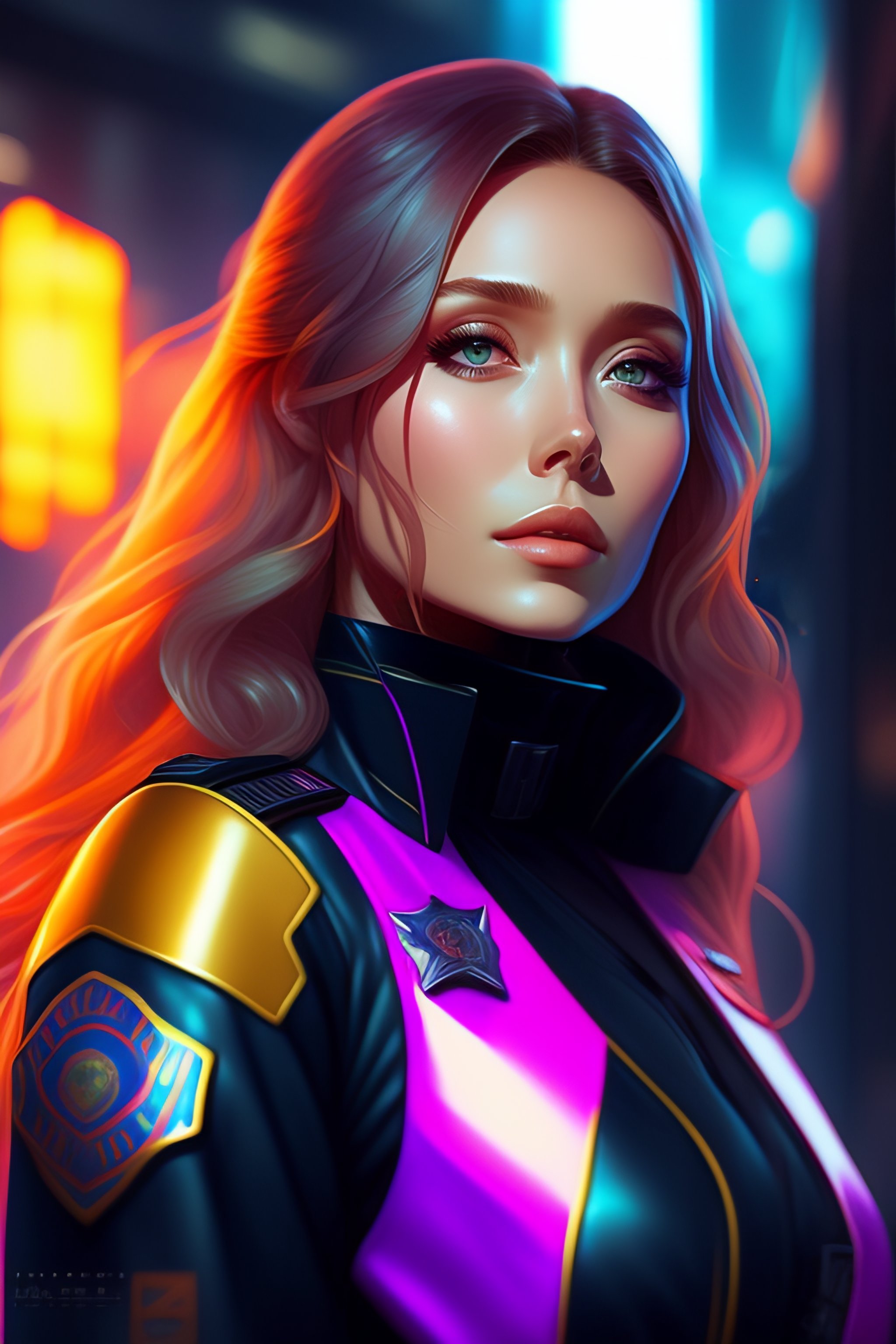 Lexica - Anime key visual of elizabeth olsen police officer, neon ...