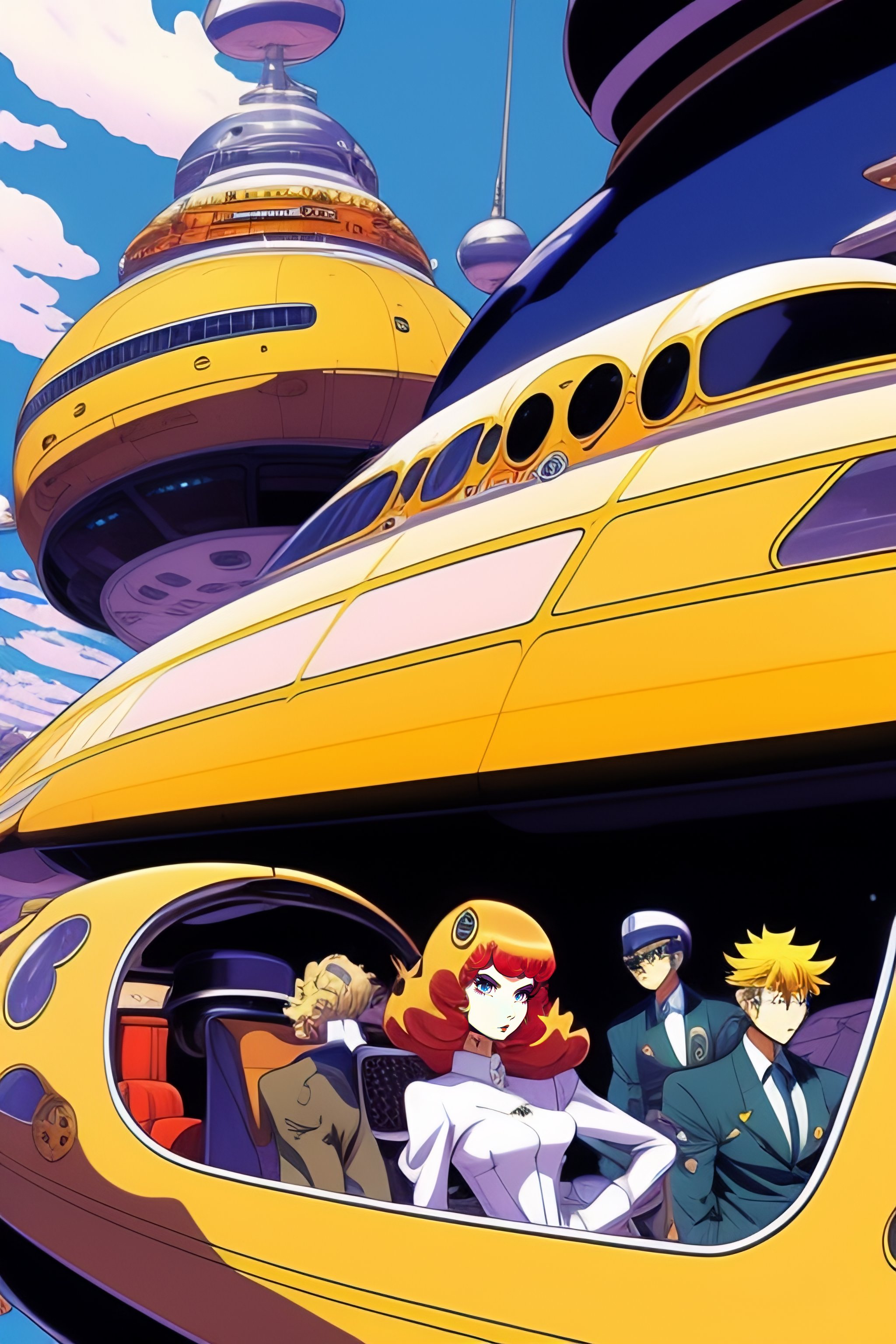 Lexica - Vintage 60's anime style. cluttered starship interior; crew ...