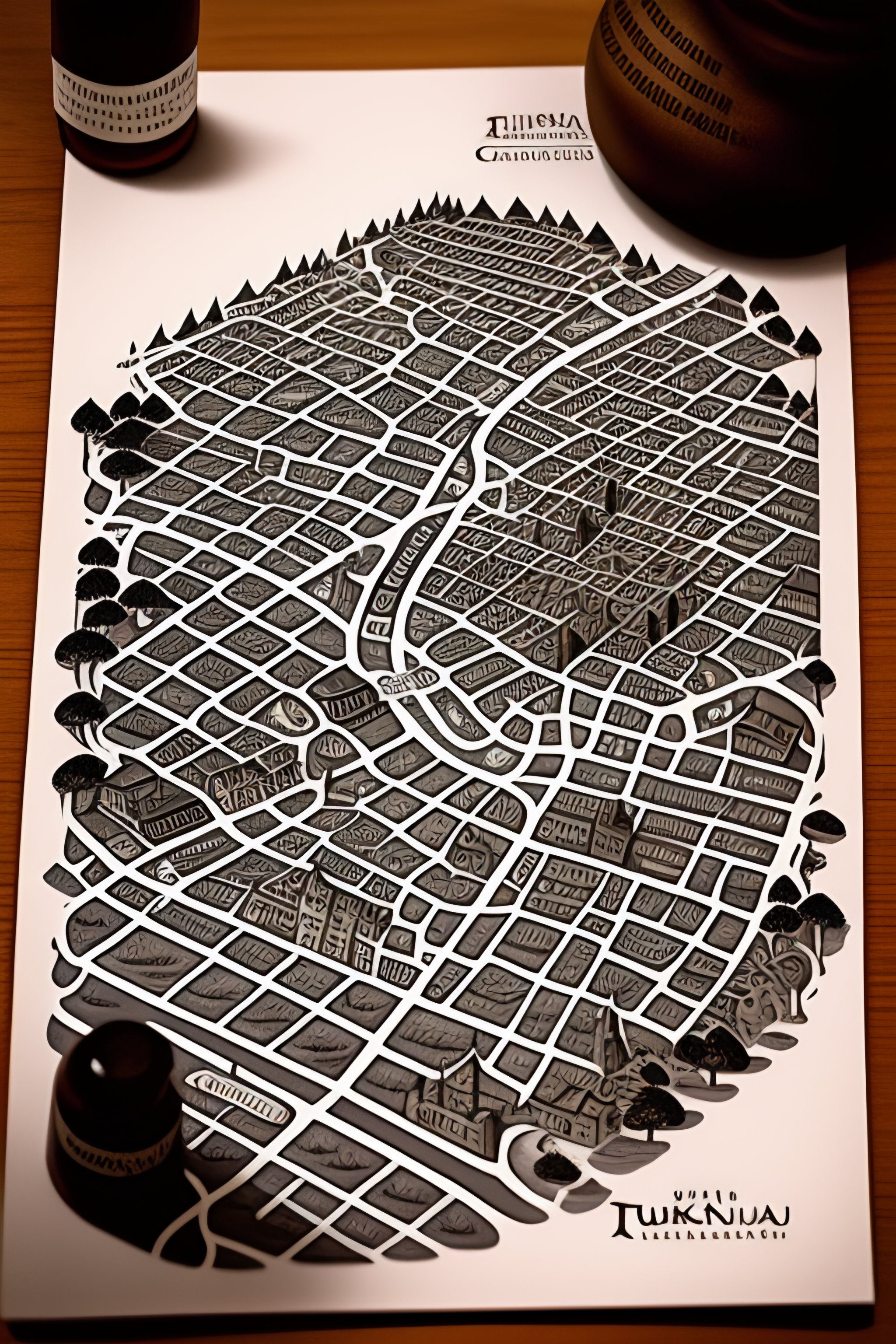 Lexica - Hand drawn rpg map of Turku, ink, detailed