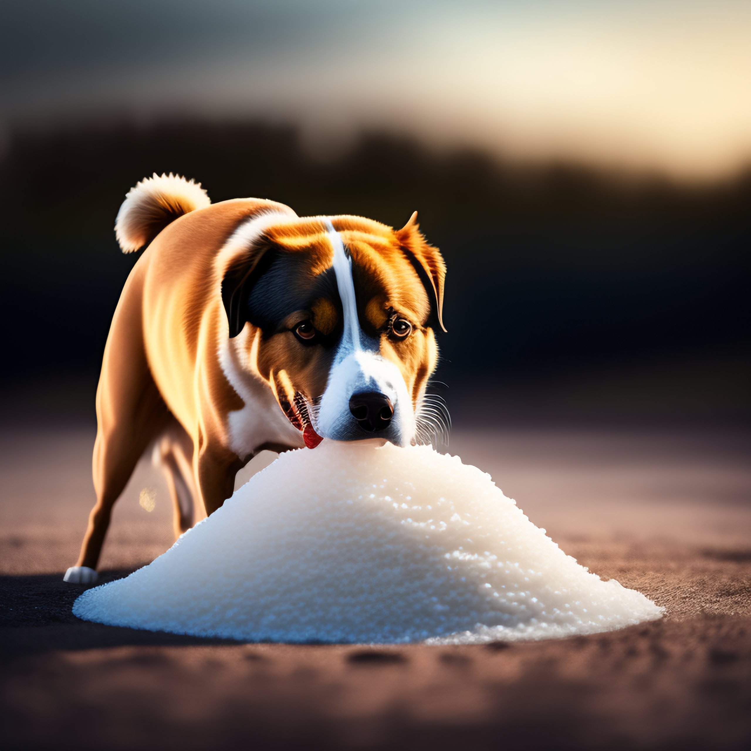 Lexica - Portrait of dog eating rice