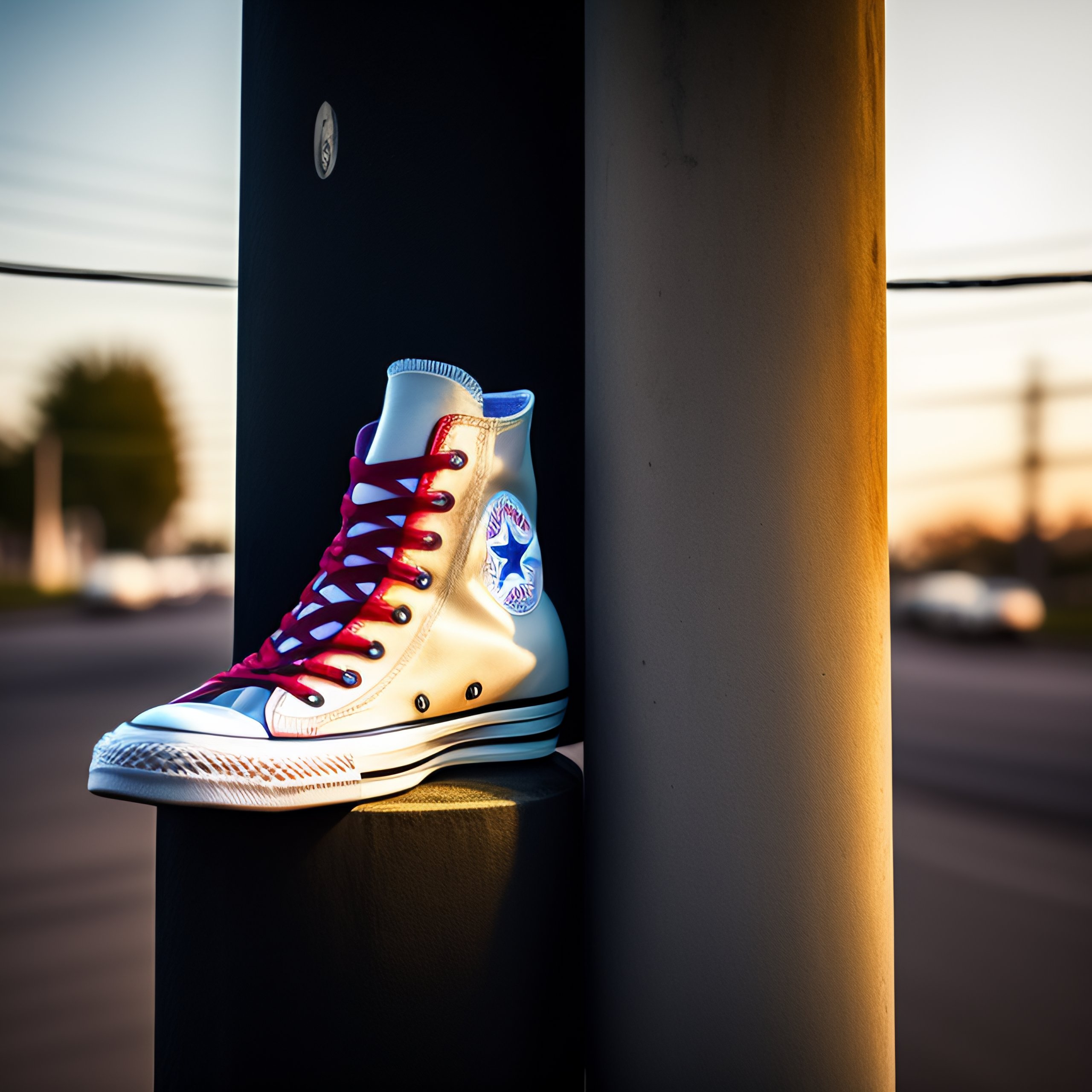 Lexica - Portrait of a pair of converse sneakers hanging by the ...