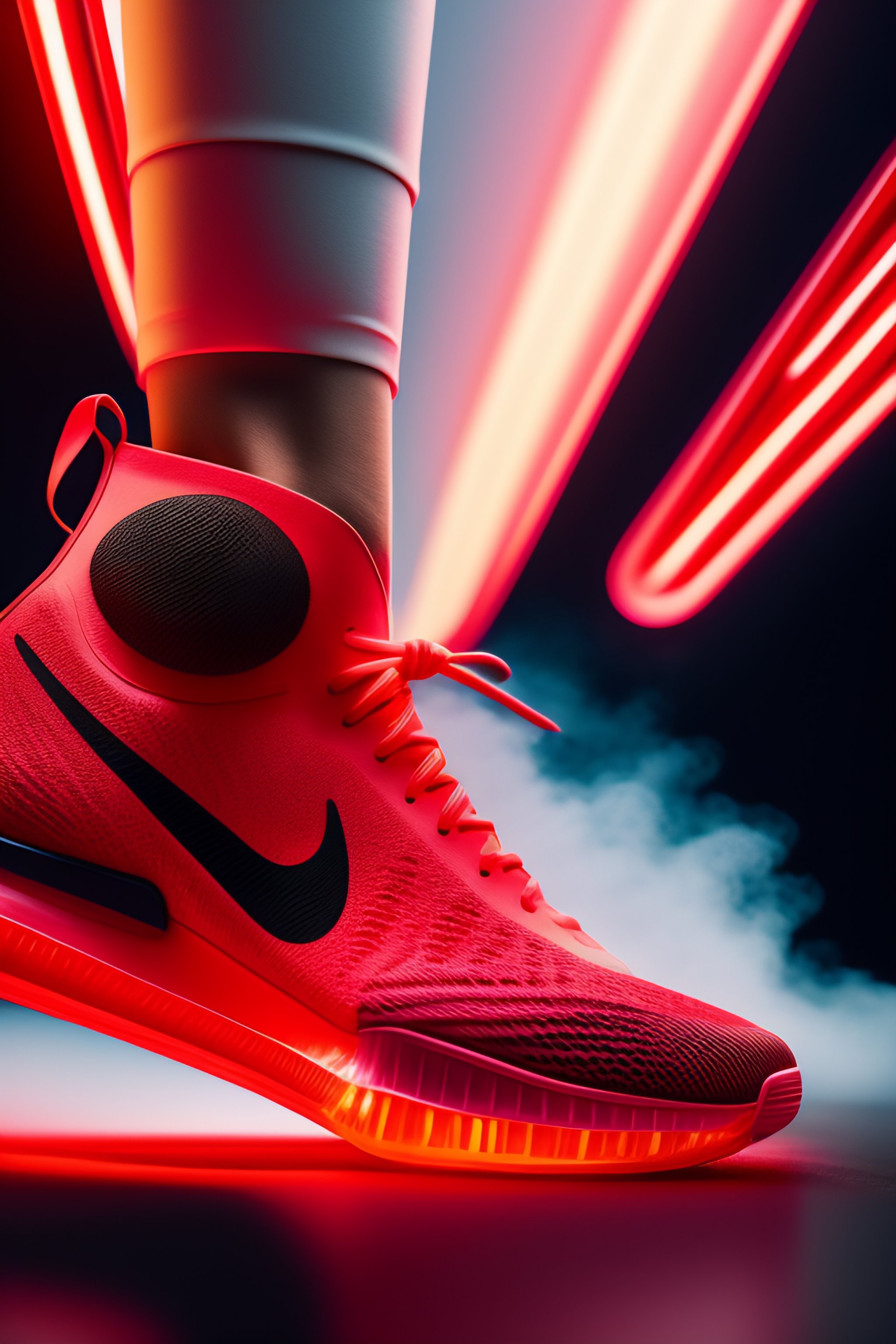Lexica - Futuristic shoe by nike in white and black and red , flowing ...