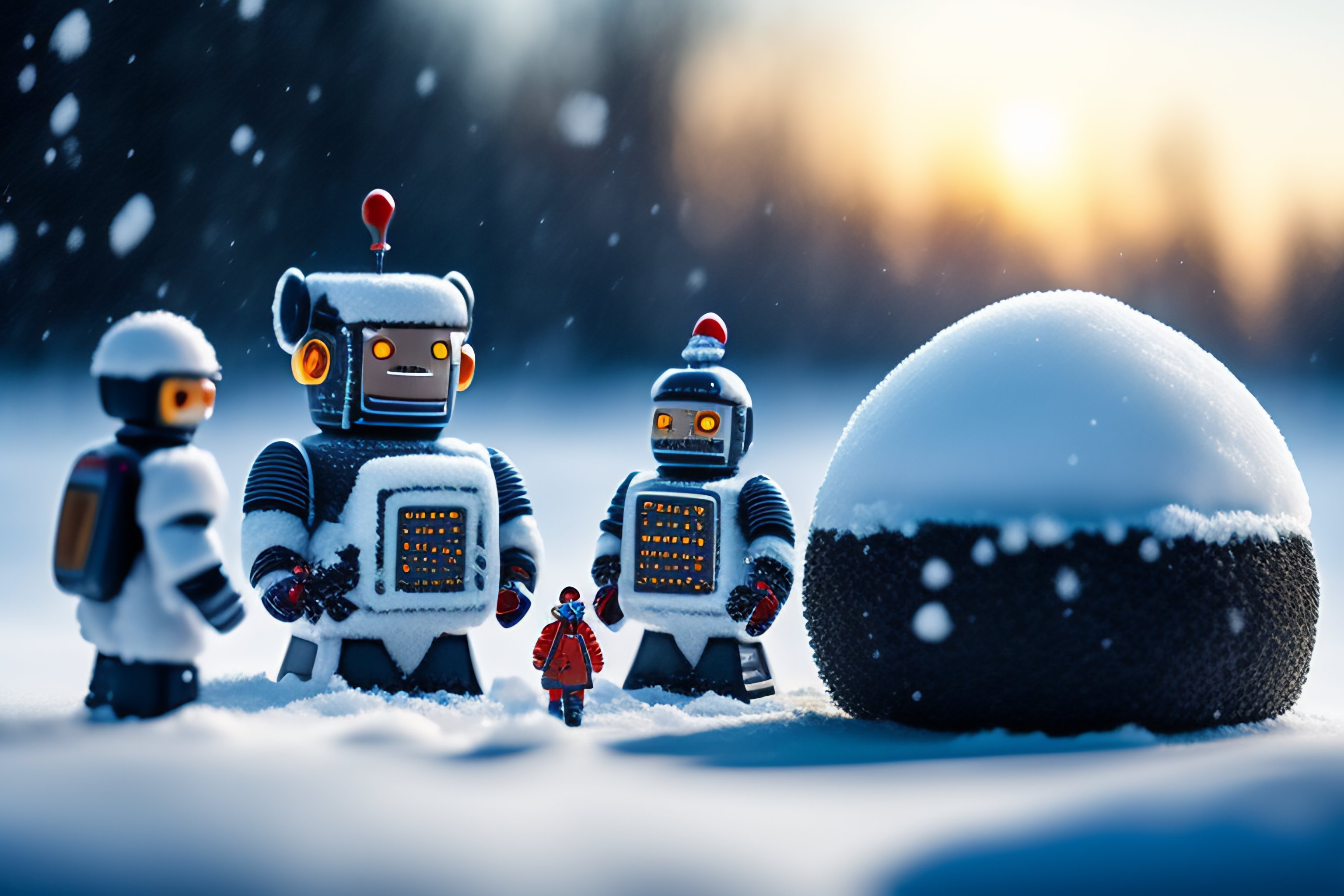 Lexica - Robots and human children are having snowball fight in the ...