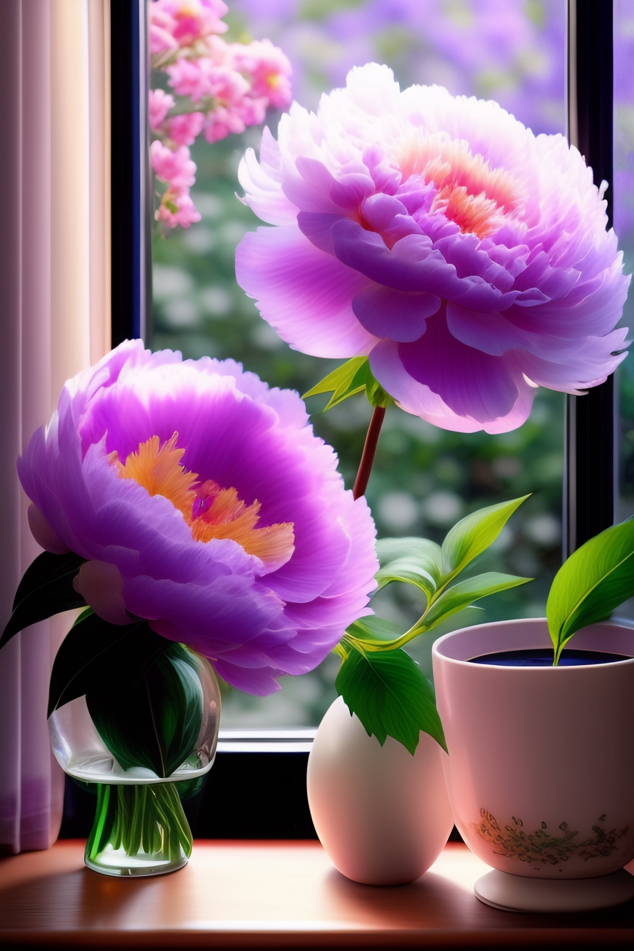 Lexica - By akio watanabe, manga art, light violet blue peony outside ...