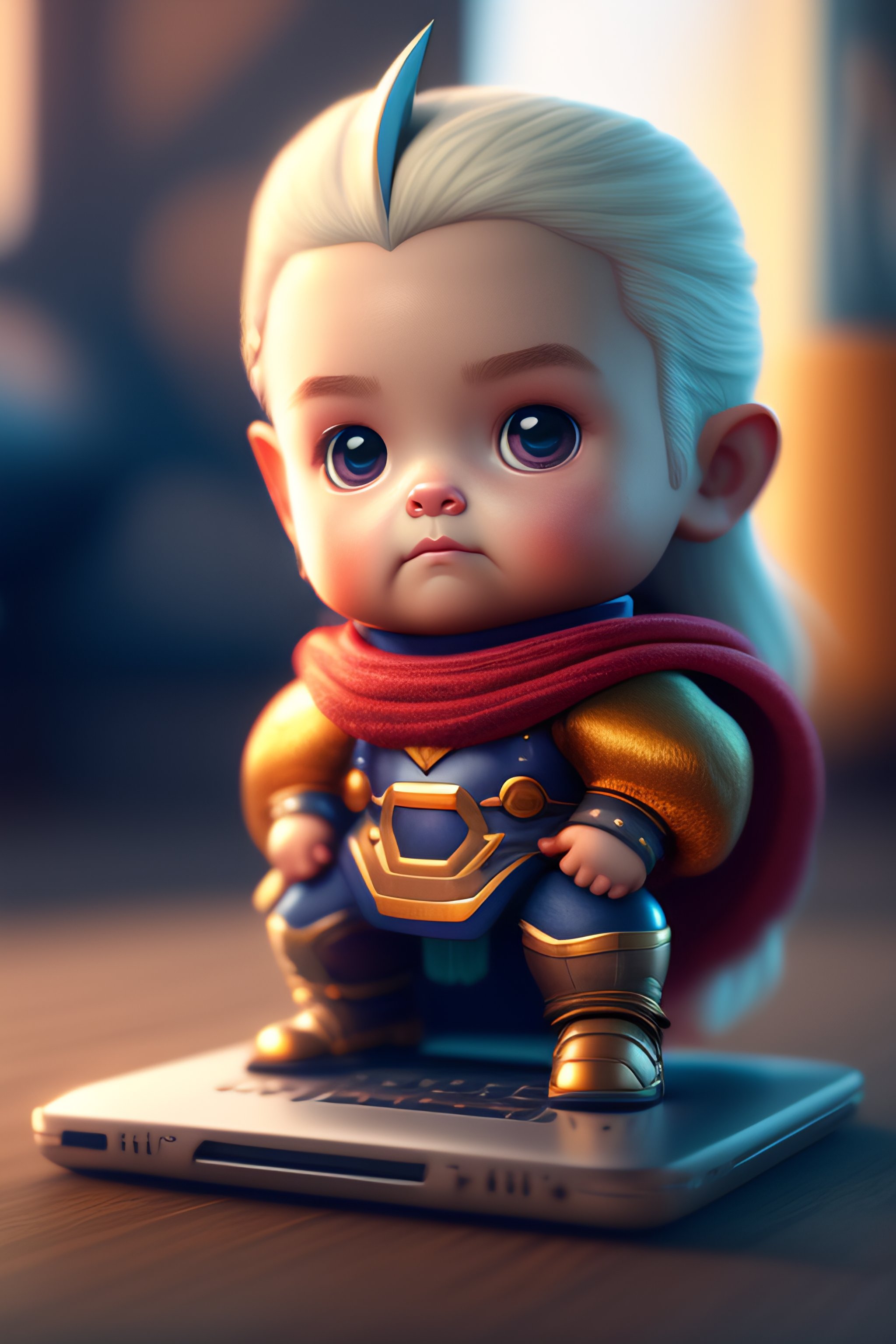 Lexica - Cute small humanoid Thor sitting in front of laptop ,unreal ...