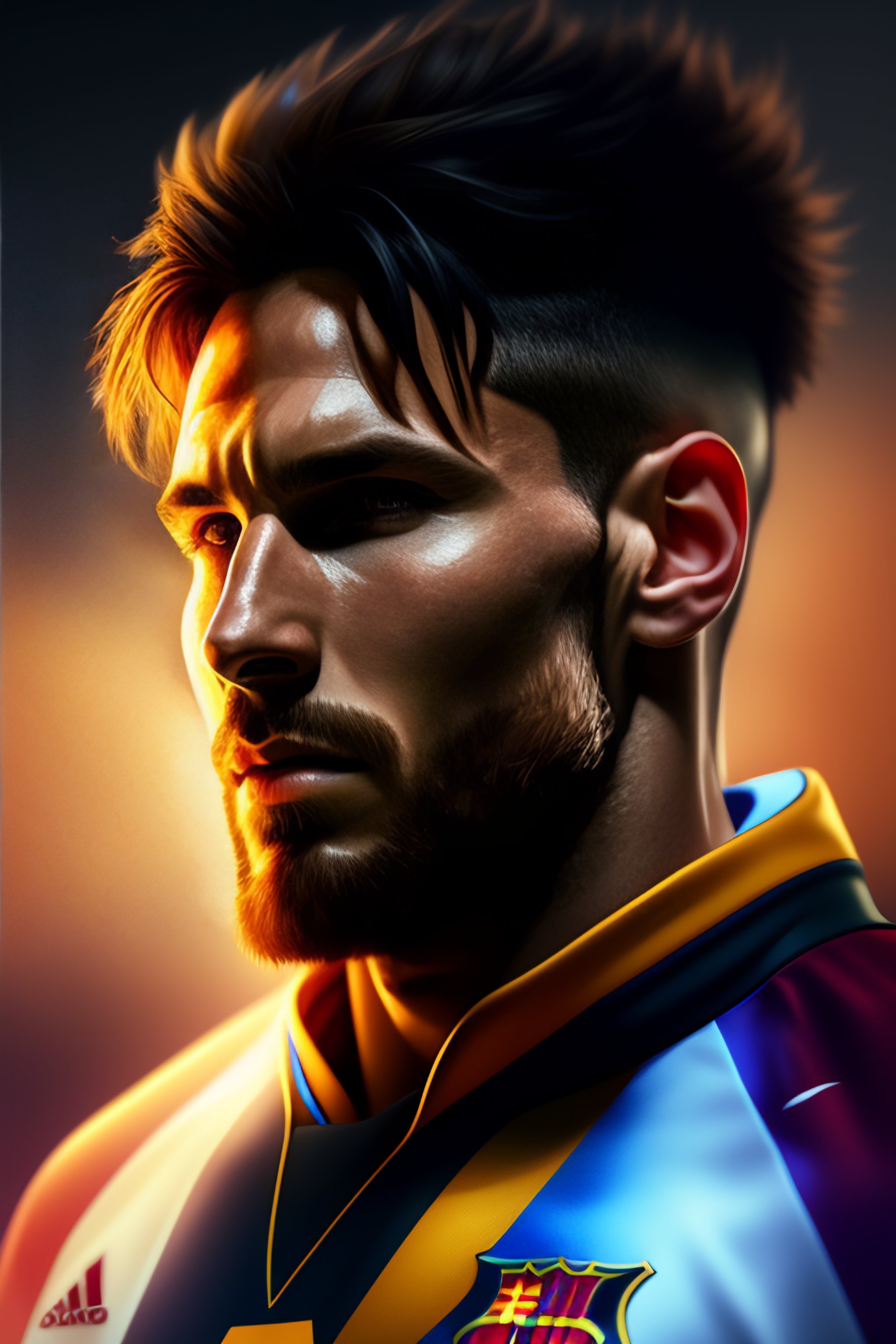 Lexica - Leo messi, character art, wearing soccer jersey, cinematic ...