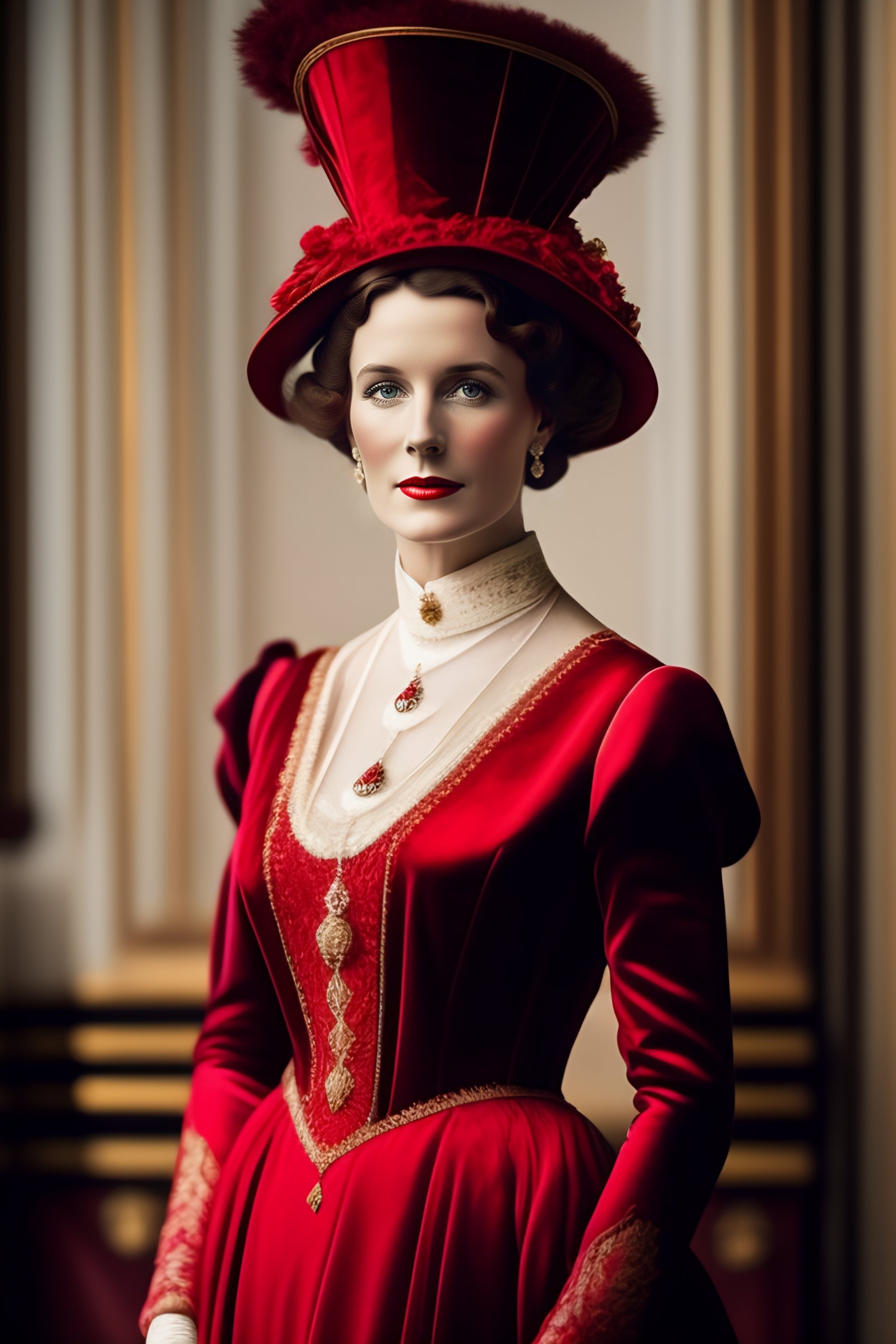 Lexica - Photograph of an edwardian duchess wearing edwardian red dress ...