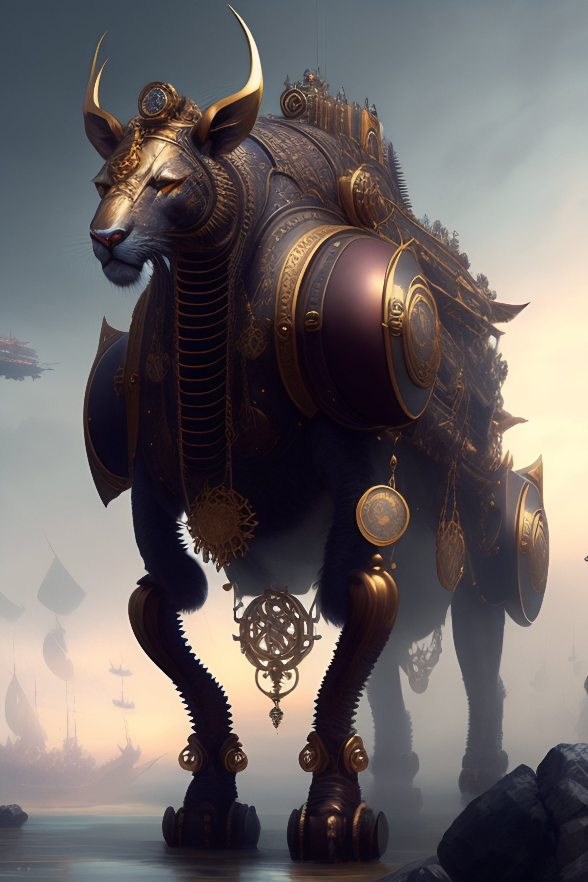 Lexica - Epic beast of steampunk, intricate mechanical details, Greg ...