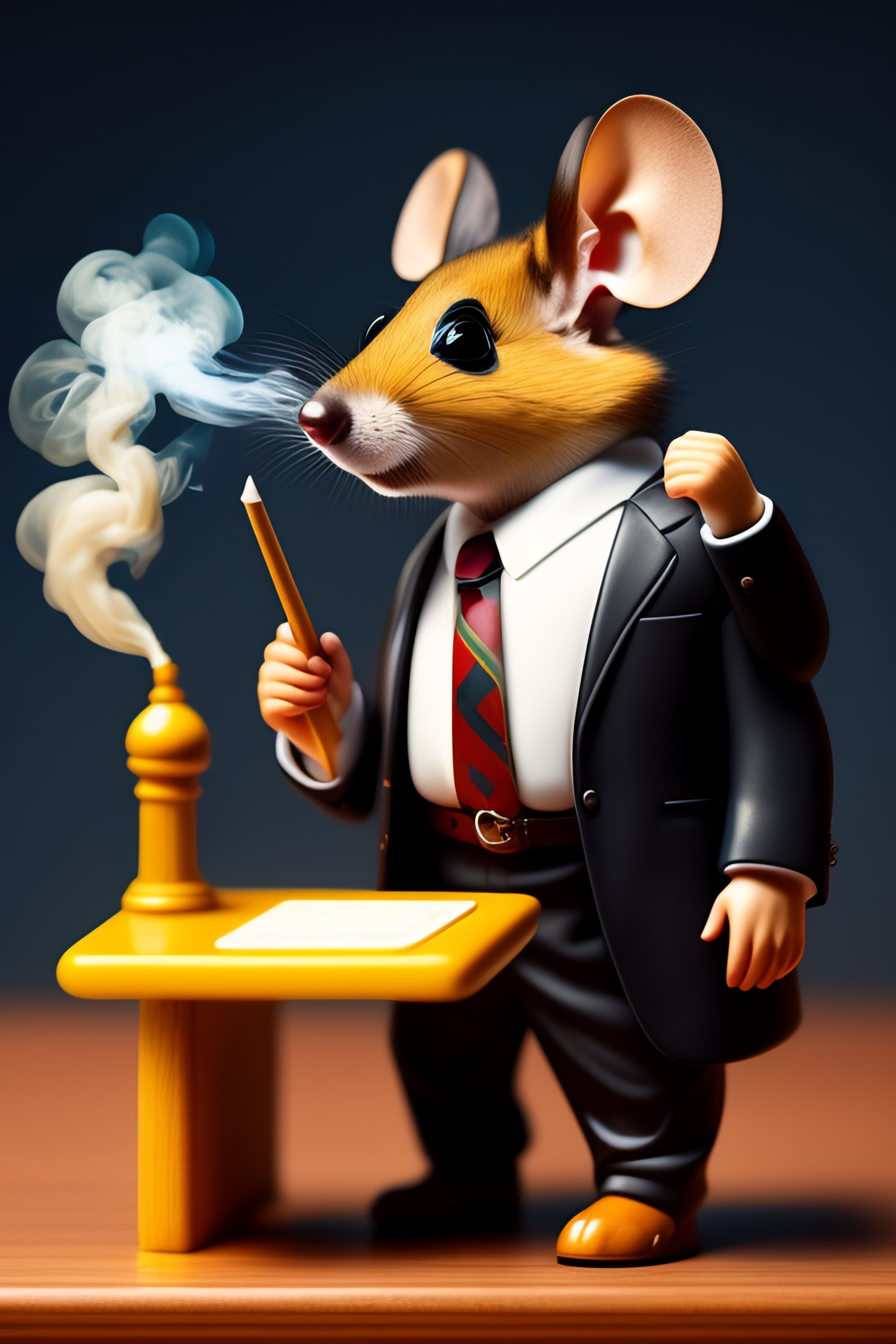 Lexica - Anthropomorphic businessman mouse, sitting in the office, smoking,