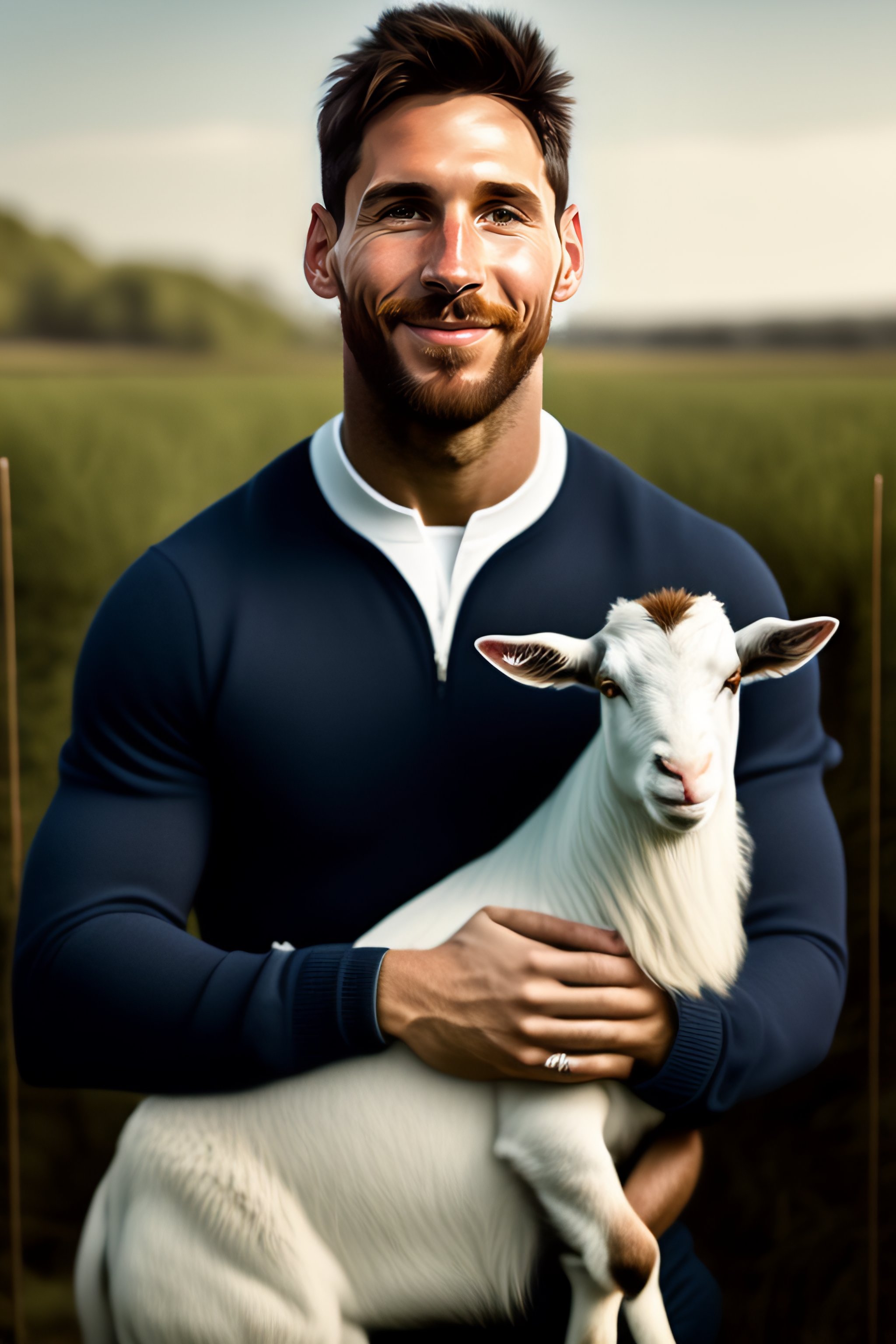 Lexica - Portrait of messi holding a goat