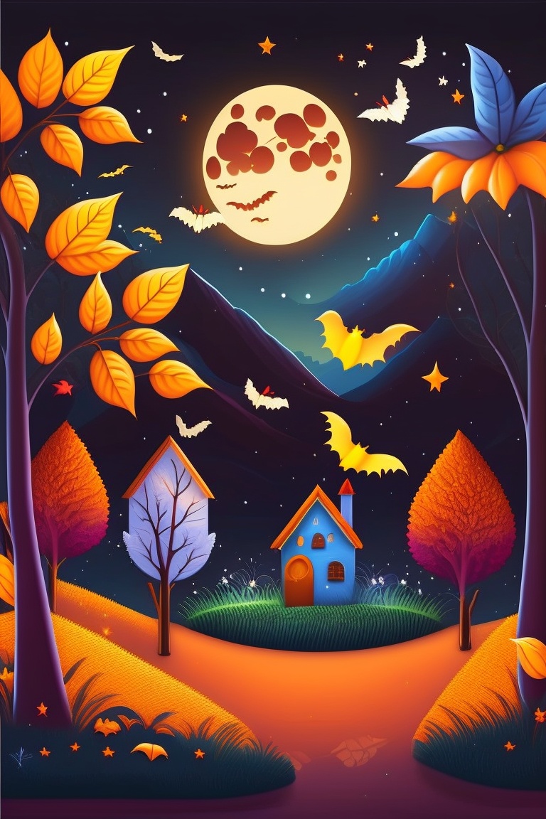 Lexica - October night in Halloween, moonlight, pumpkins, bats and ...