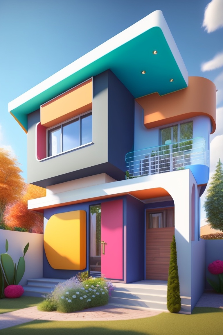 Lexica - Digital image of a stylish house with a cartoon-style ...