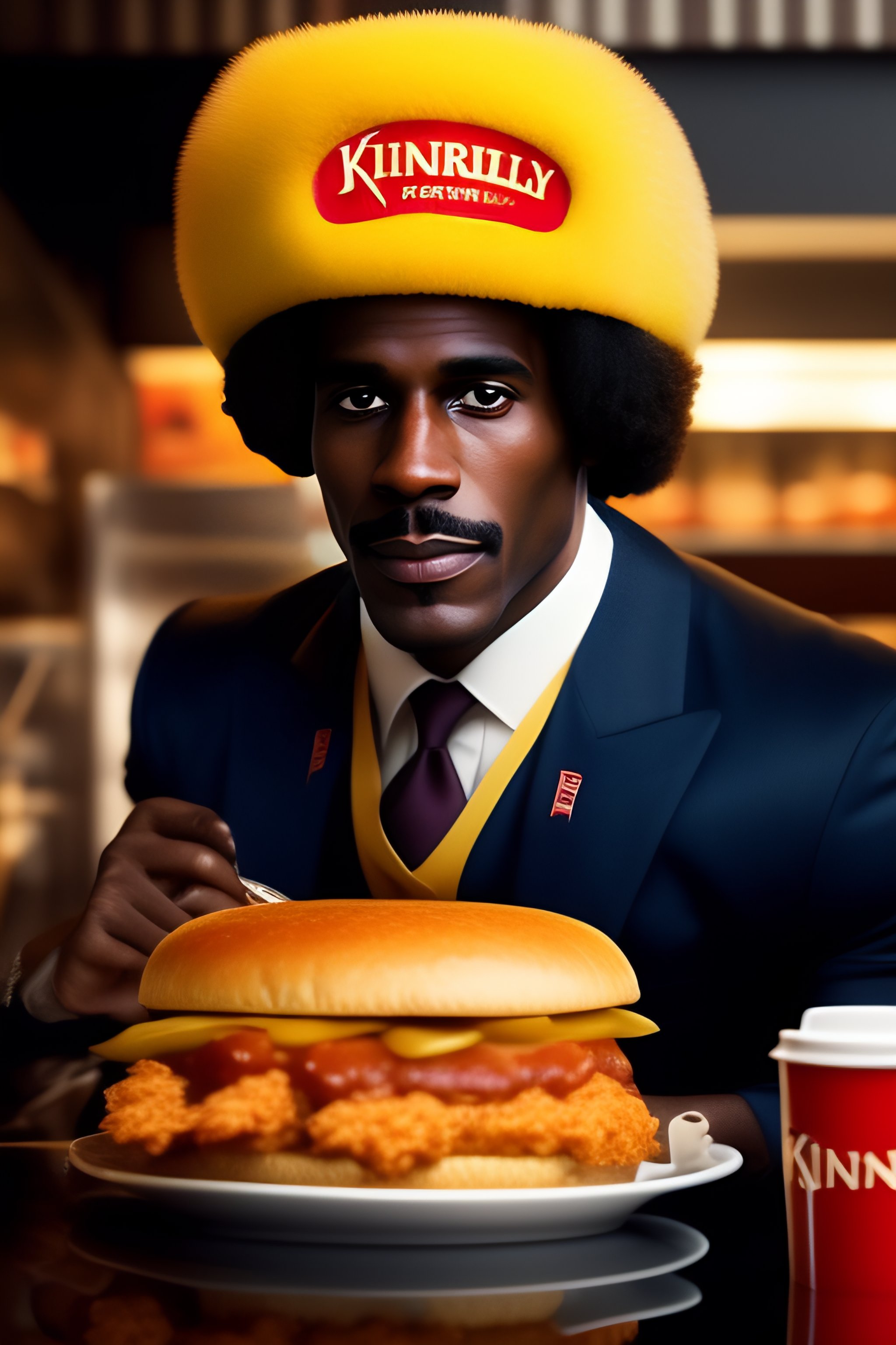 Lexica - King Charles working in Kentucky Fried Chicken restaurant