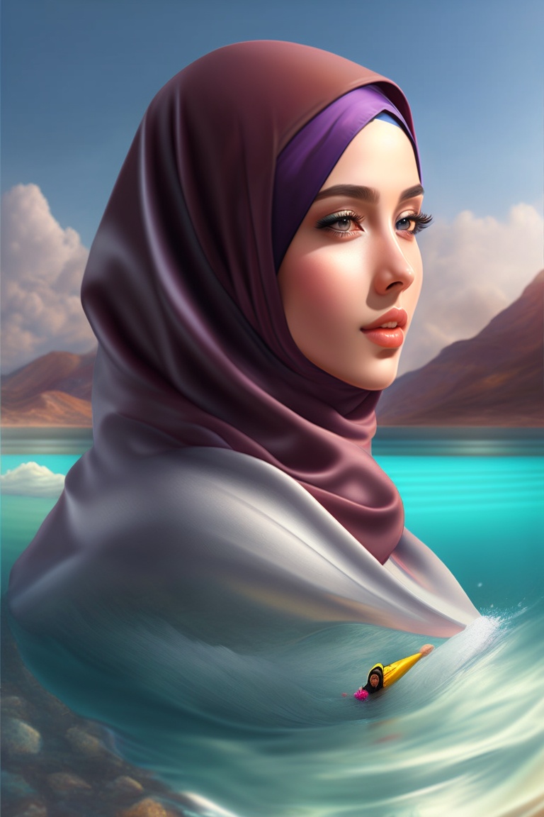 Lexica - A beautiful woman wearing hijab in pool, full body hiper-realistic