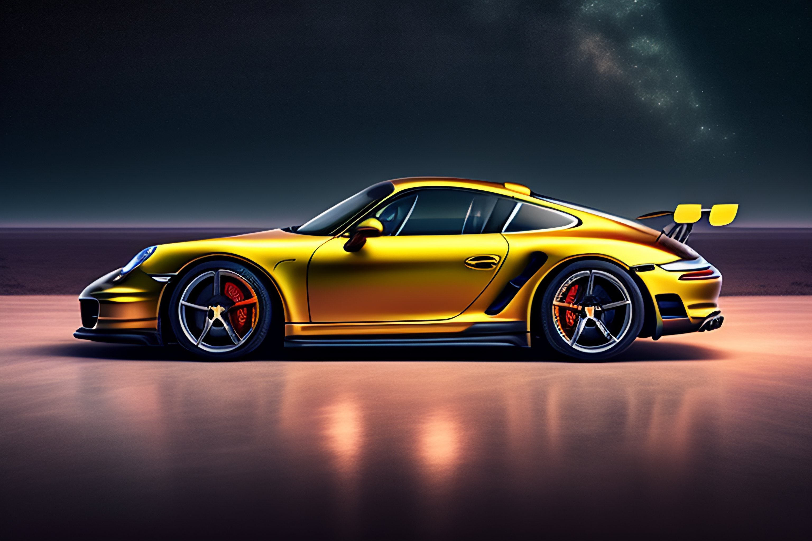 Lexica - Porsche car is driven in infinite galaxy around millions of stars