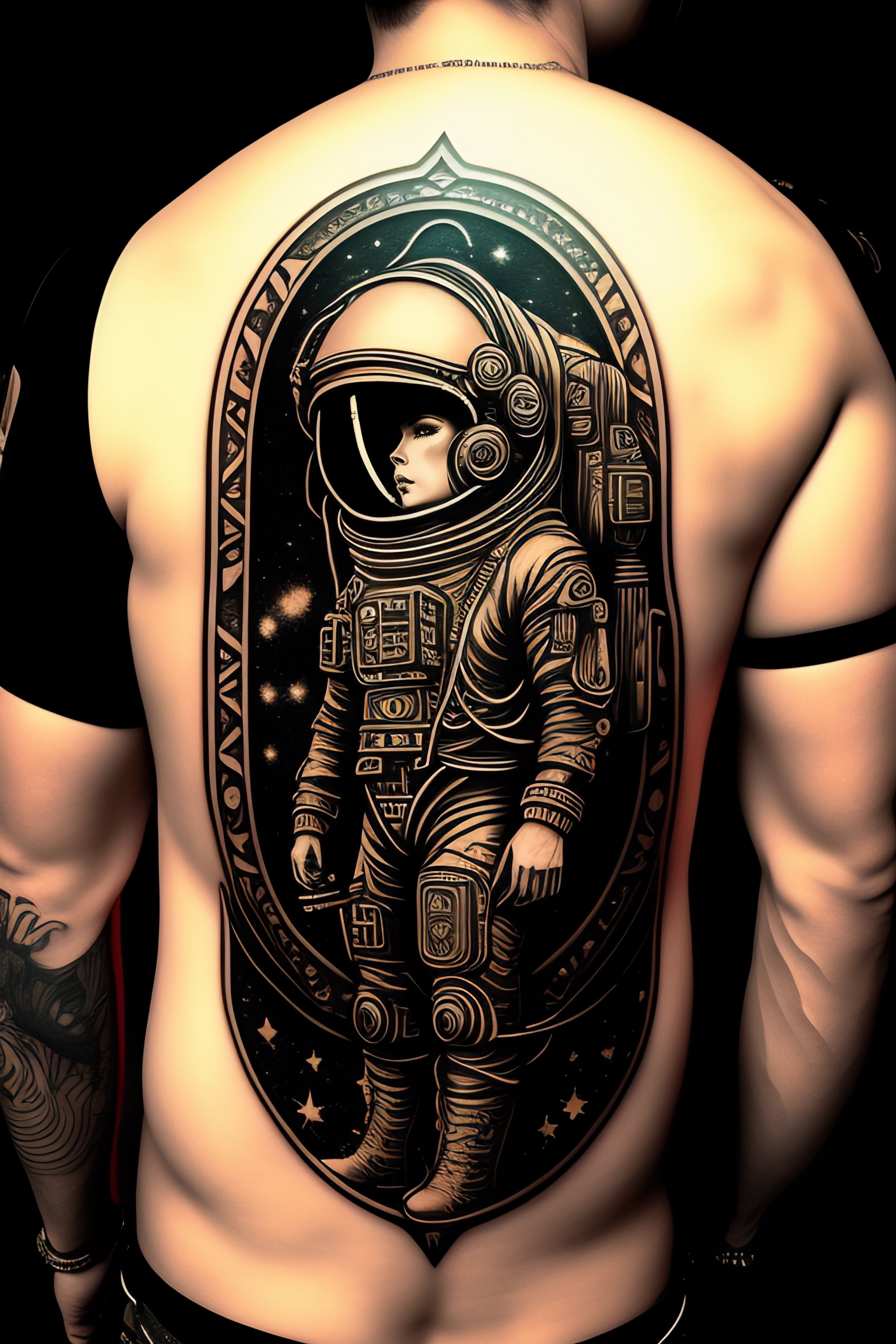 Lexica - Tattoo stencil of a steampunk astronaut, very detailed, thick ...