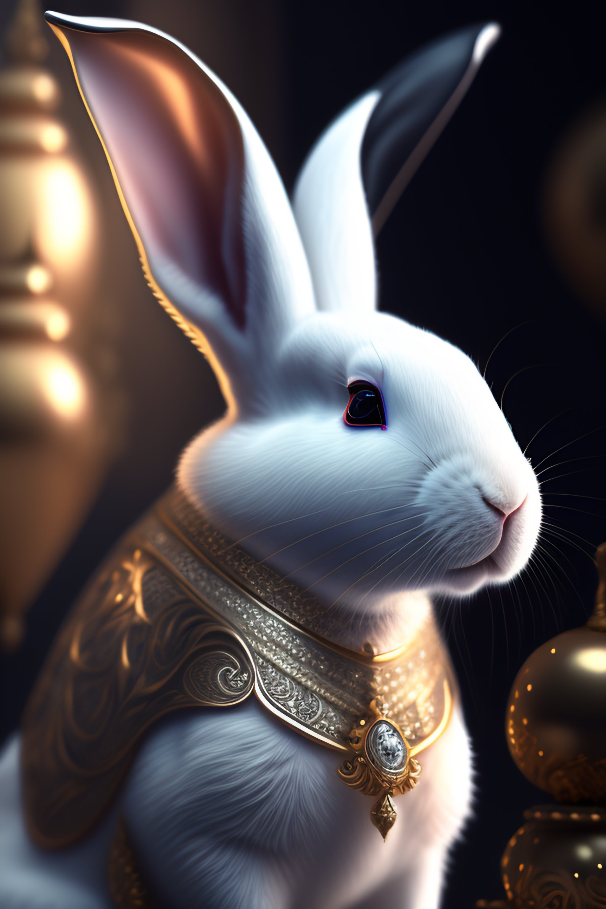 Lexica - A white rabbit with intricate silver ornament engravings on ...