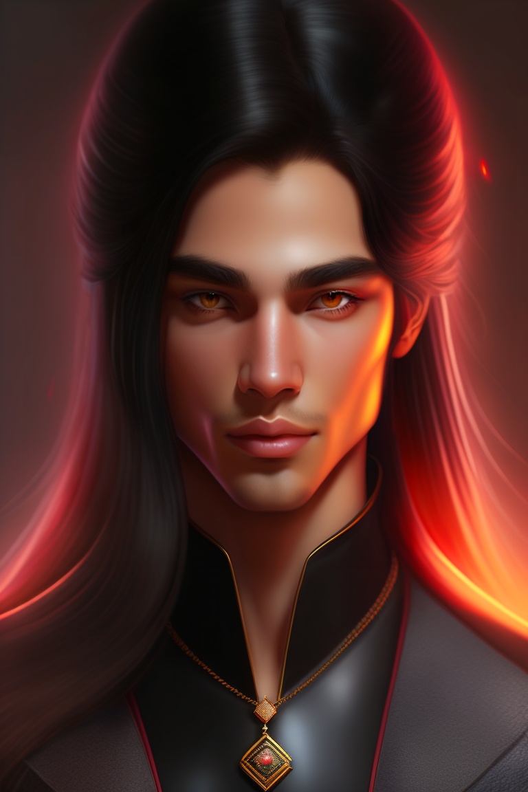 Lexica - Very black long hair neck level, black and red eyes, light ...