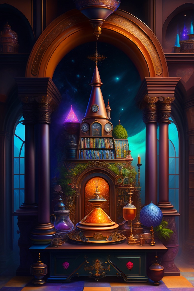 Lexica - Surreal abstract painting of a cluttered fantasy medieval ...