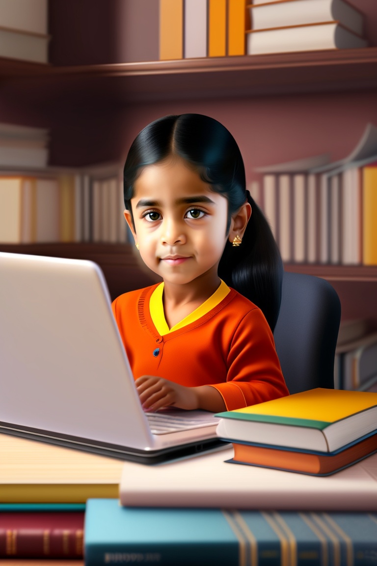 Lexica - A pakistani girl sitting in a office, using laptop, with the ...