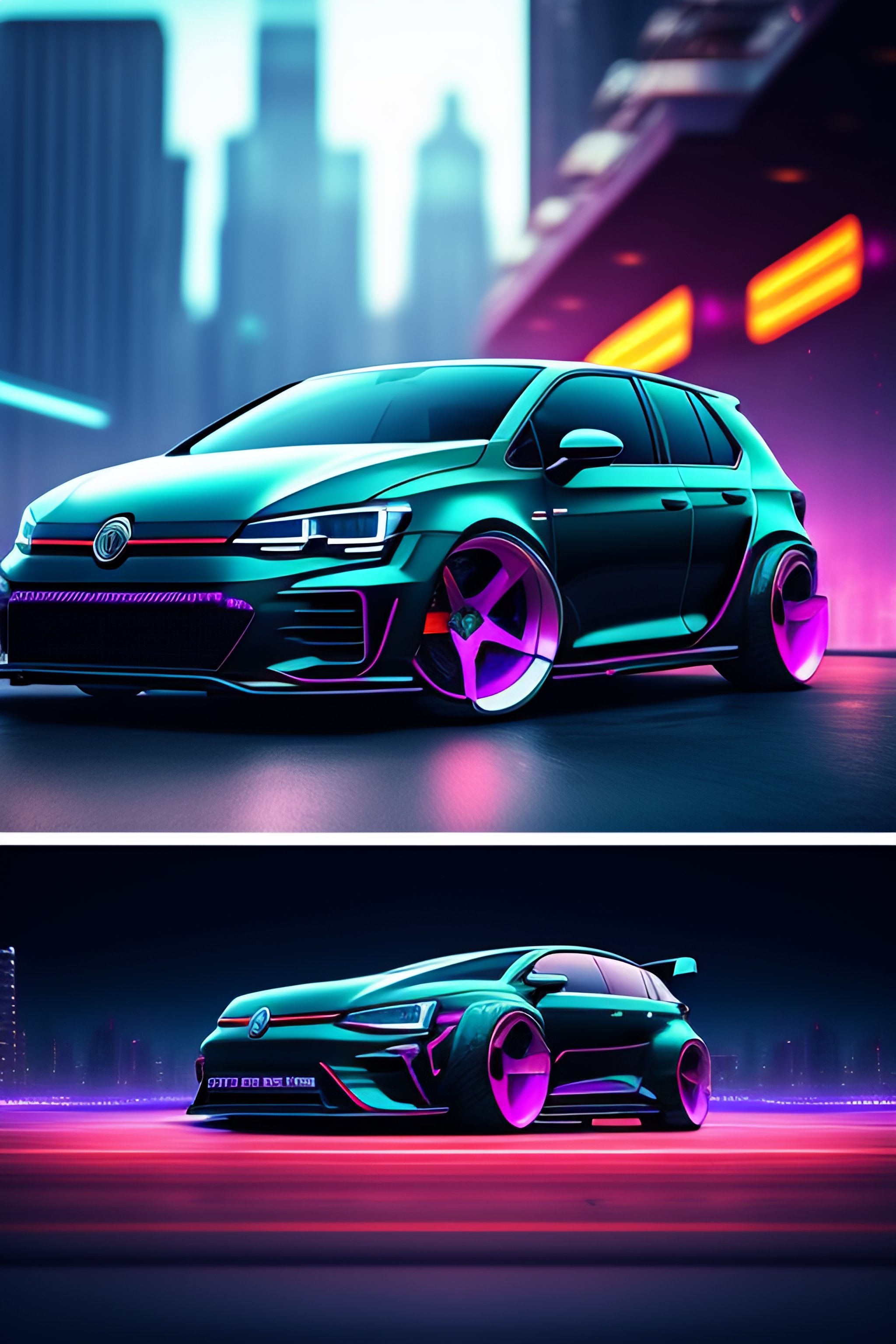 Lexica - Cyberpunk synthwave a dented golf gti mk8 with scratches in a ...