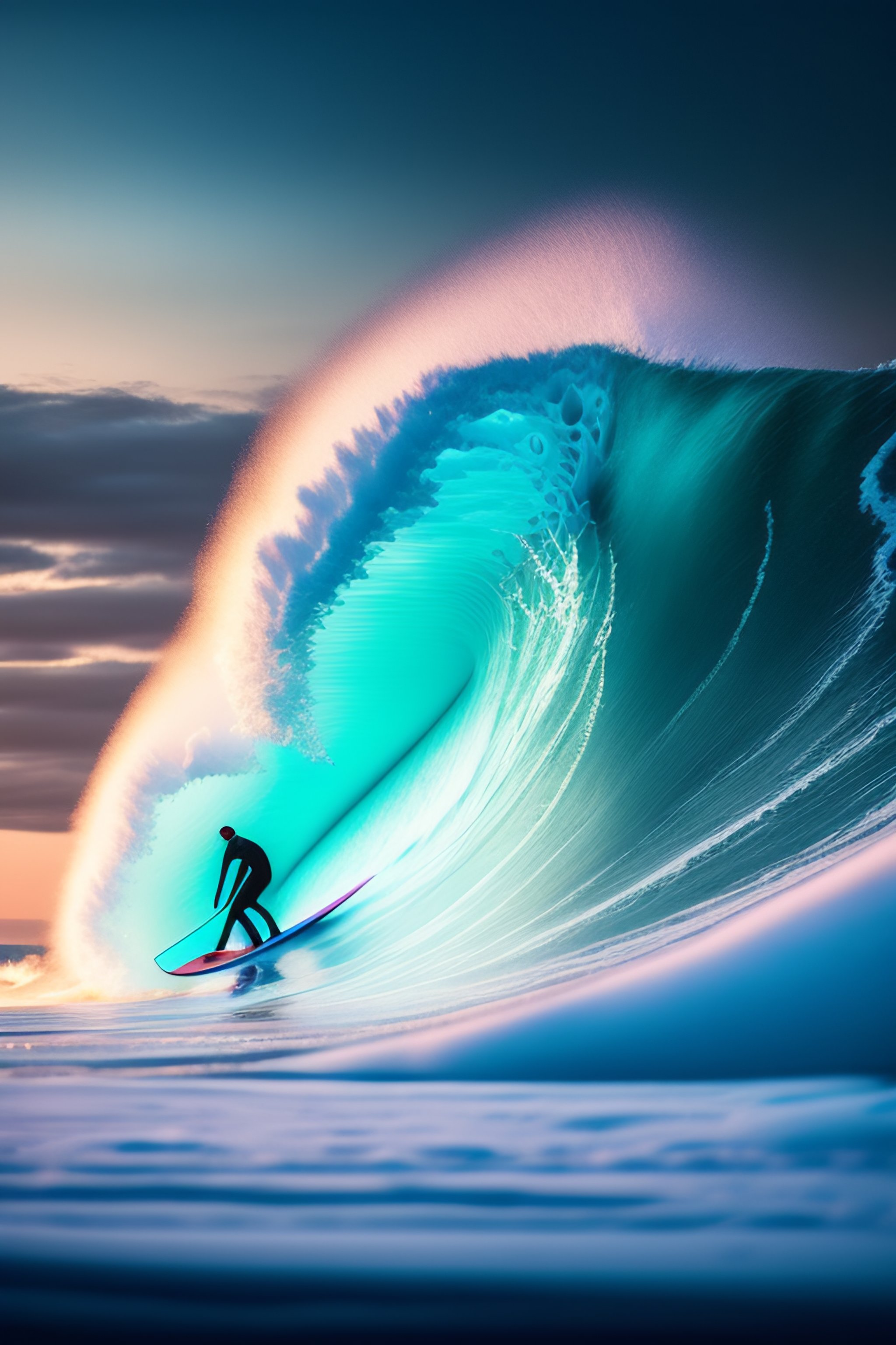 Lexica - Two tall surfers inspecting waves that have frozen, not ...