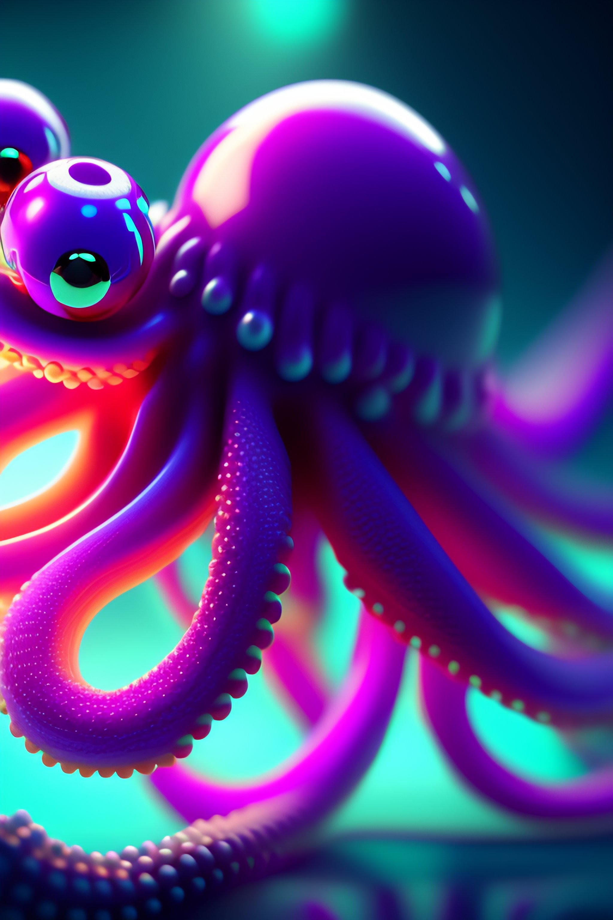 Lexica - 3D octopus monster with 3 white-light orbs for eyes, tentacles ...