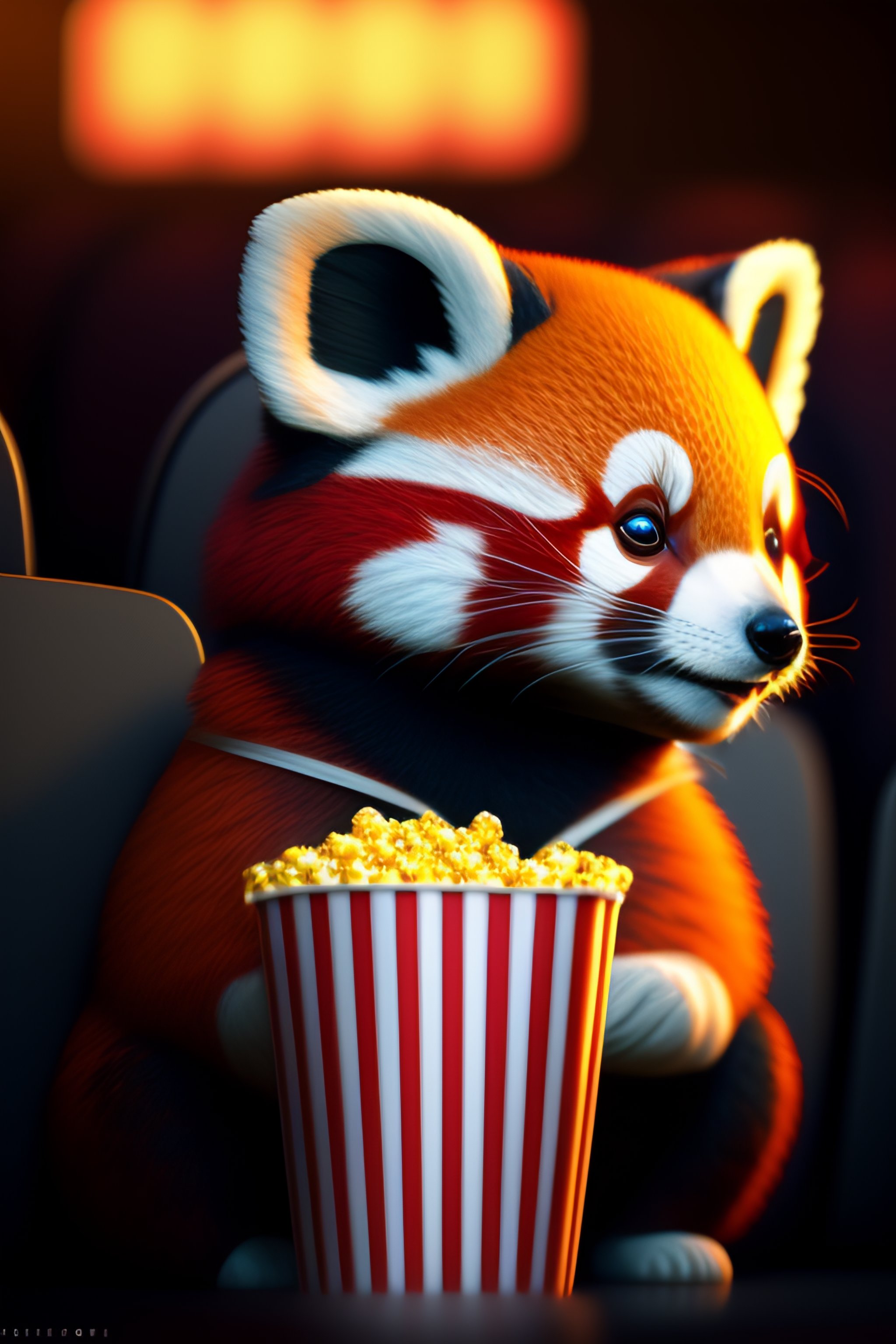 Lexica - Cute small humanoid red panda sitting in a movie theater ...