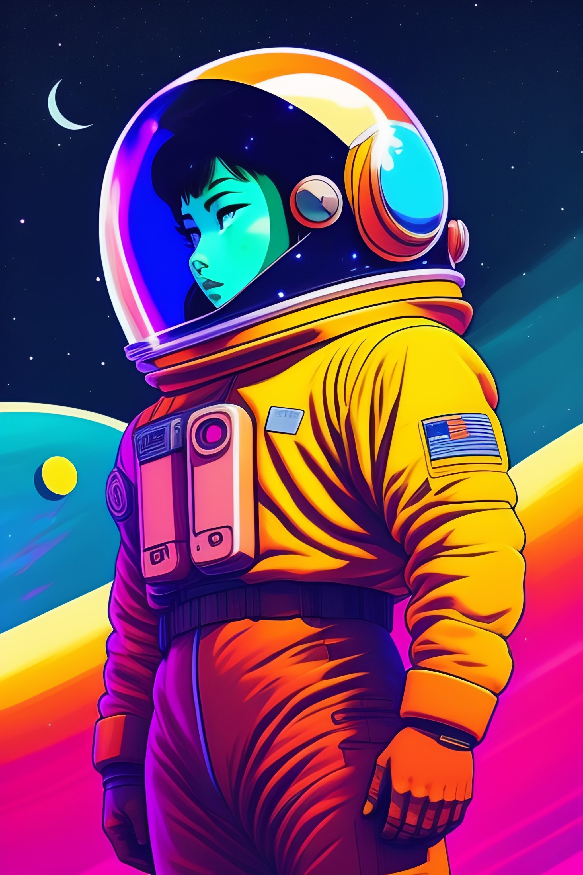 Lexica - 60s cartoon style photo of a huge savage astronaut in far off ...