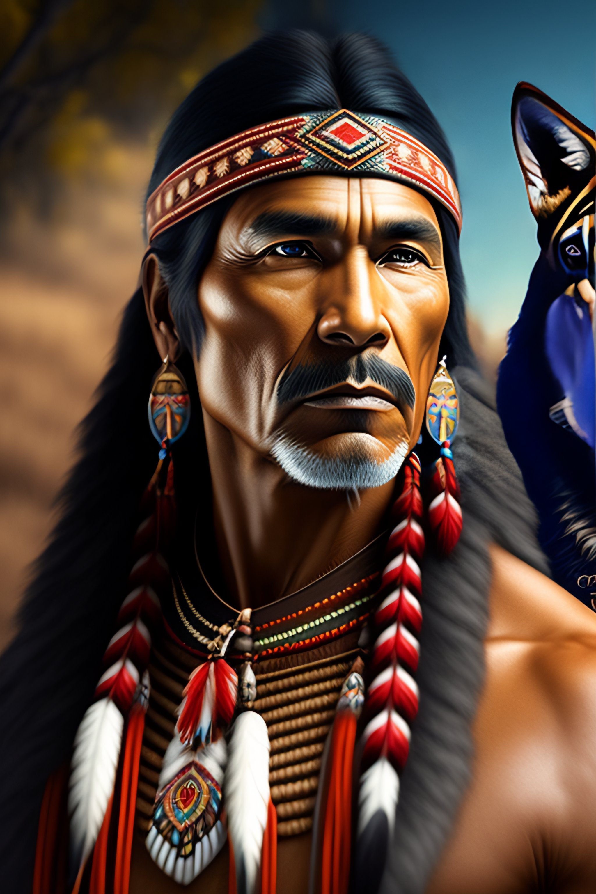 Lexica - Native american man portrait in 3d digital art with wolf by ...