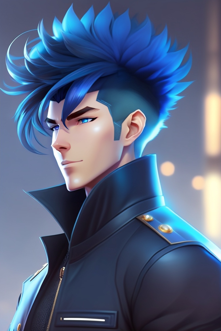 Lexica - Anime style, man,dark blue hair,And wear a black hat, spiky ...
