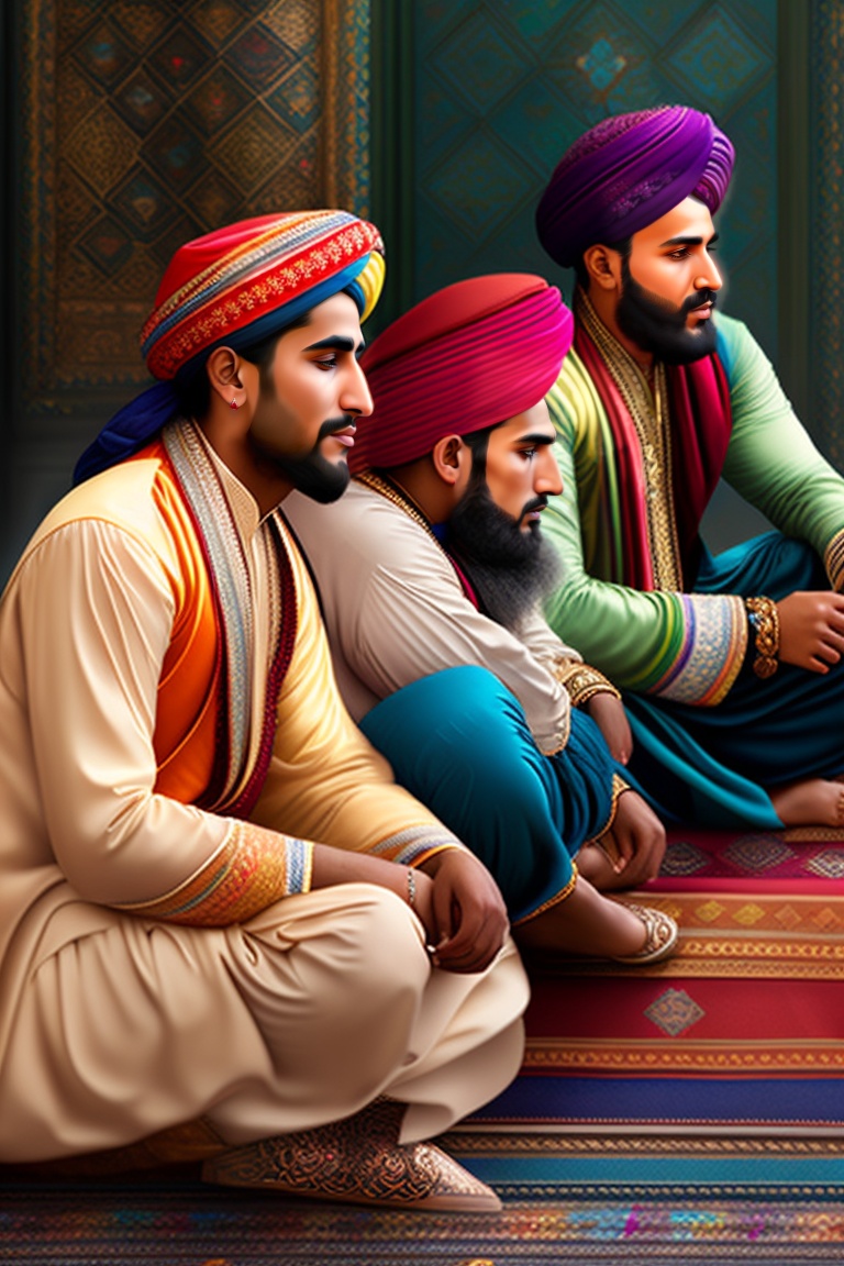 Lexica - Design an image featuring six Pashtun men sitting in a ...