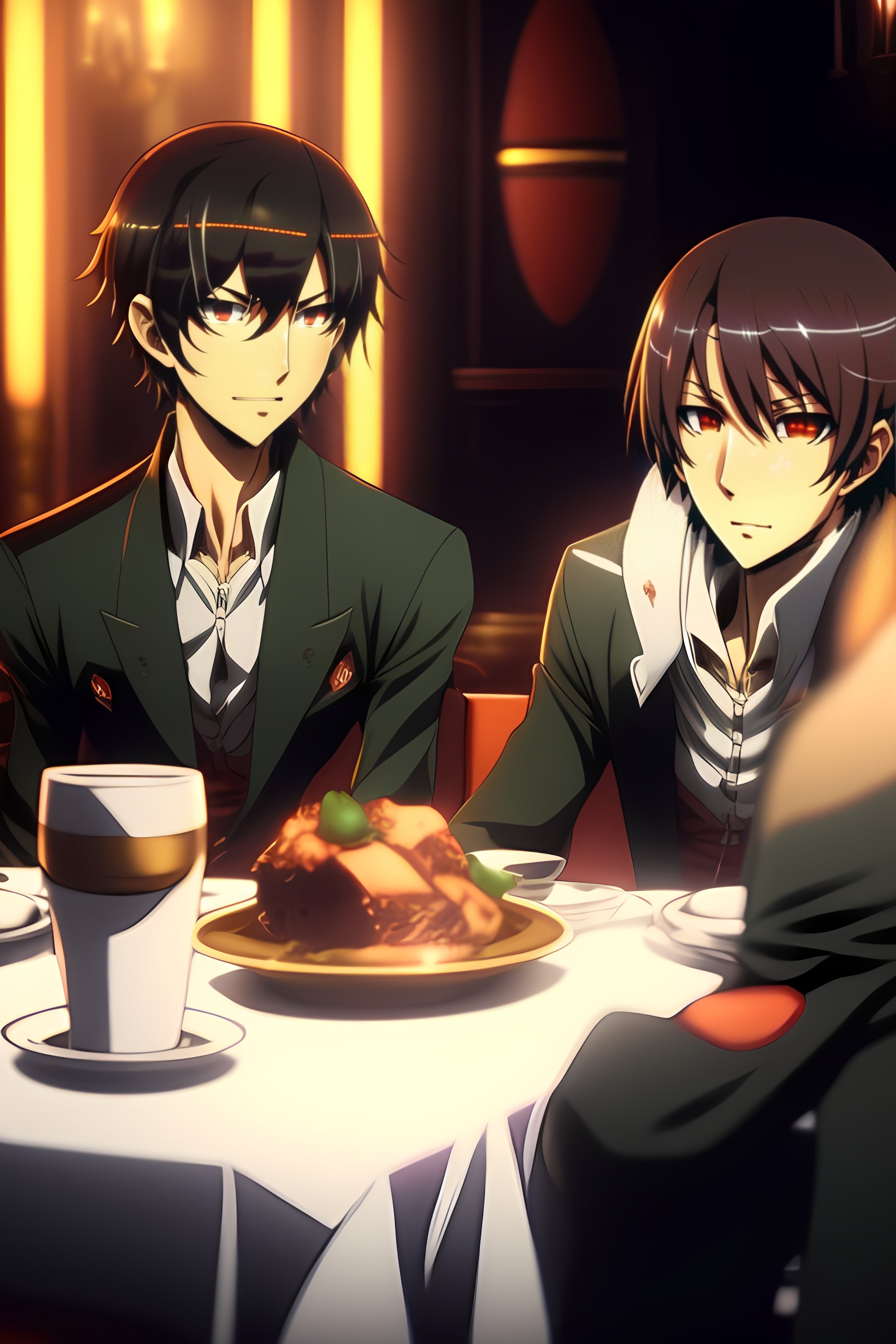 Lexica - Yagami light and lelouch and eren yeager sitting on table ...