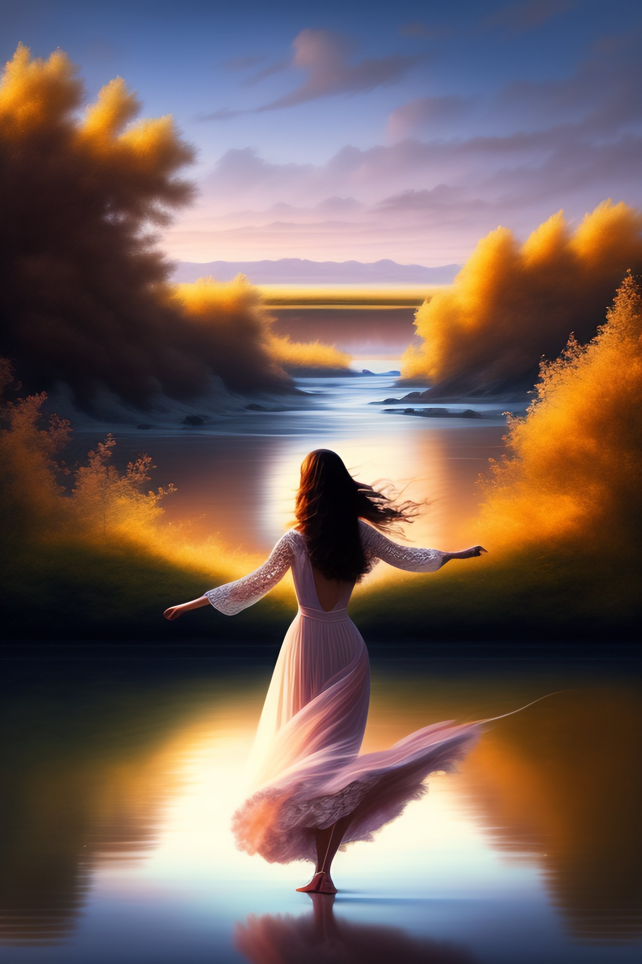 Lexica - A woman dancing by the river