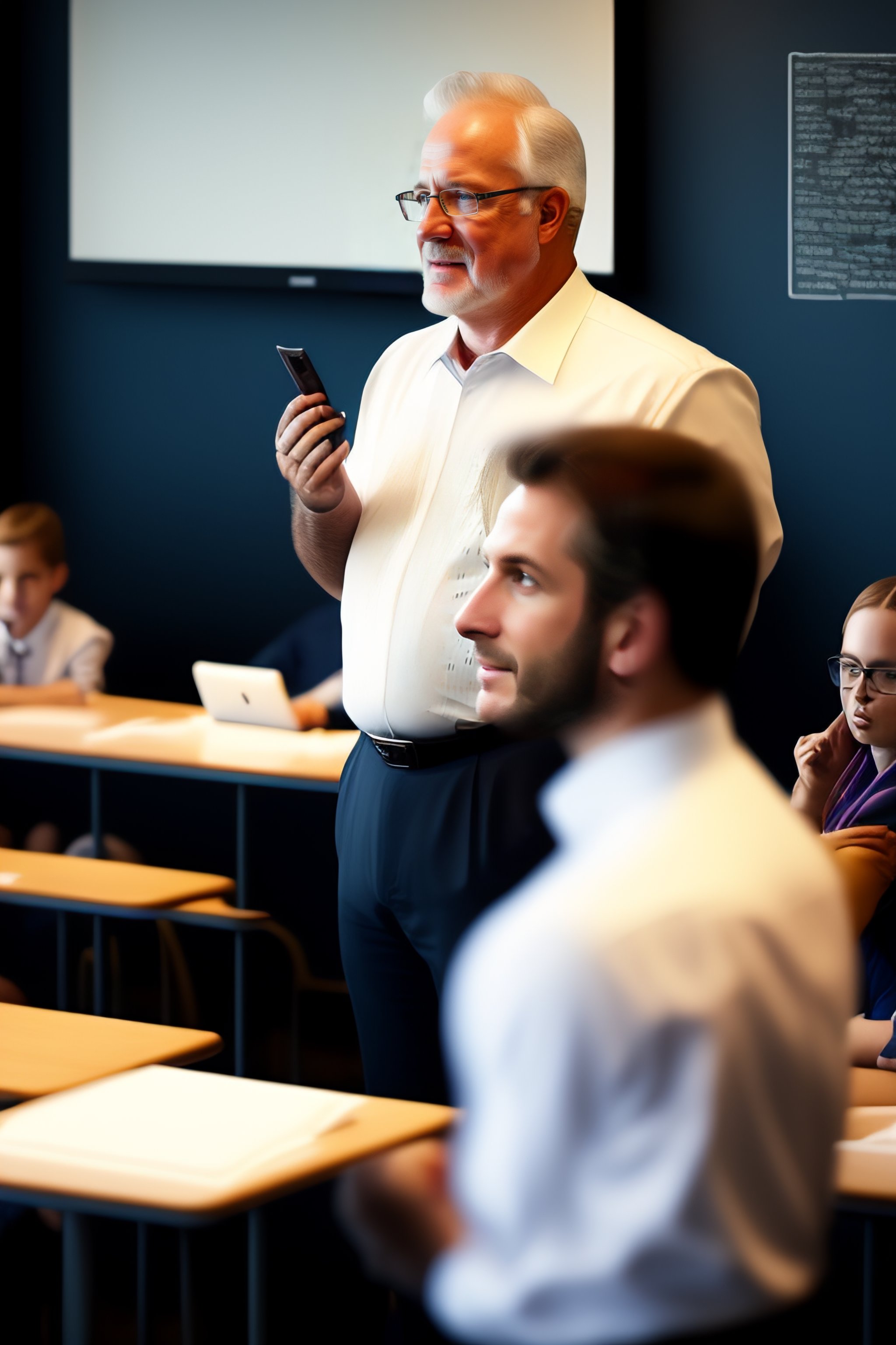 Lexica - A white-skinned old English teacher stands in front of the ...