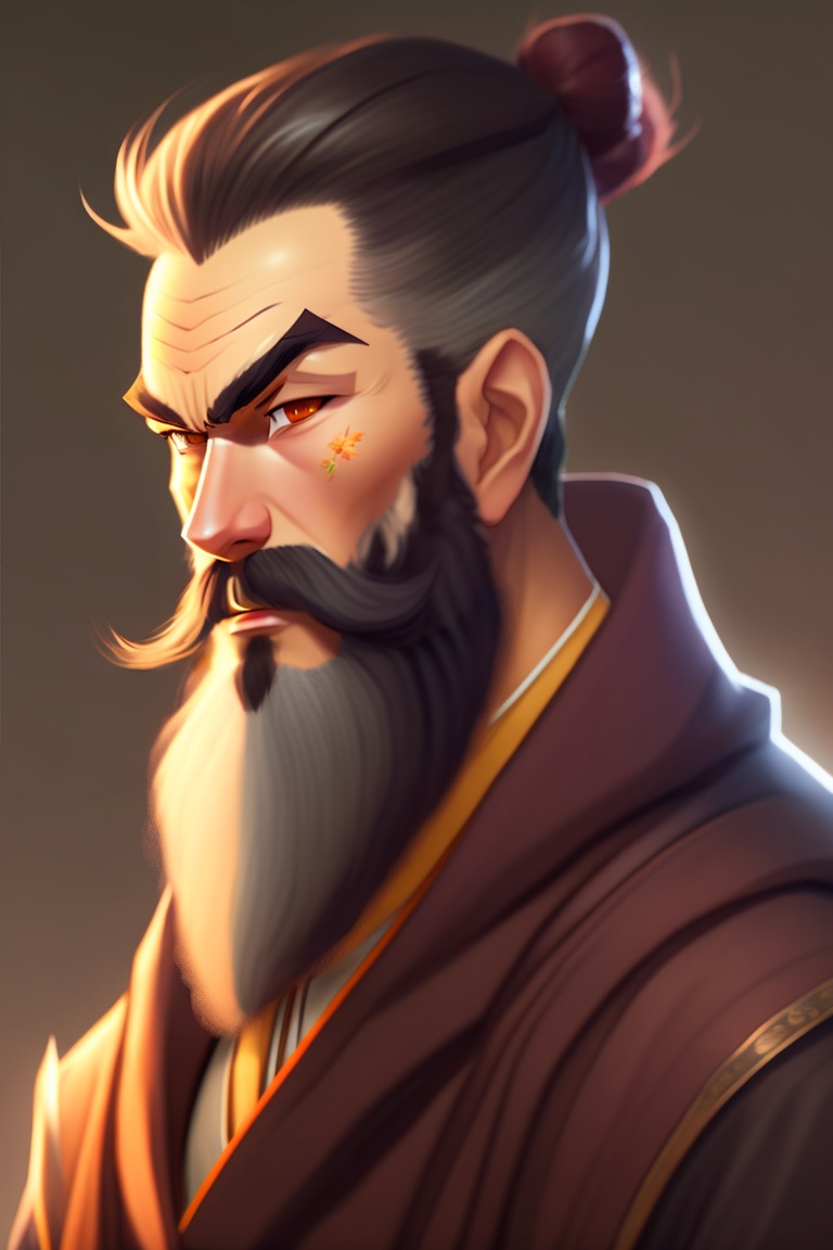Lexica - Anime-style drawing of an old monk with a black beard and ...