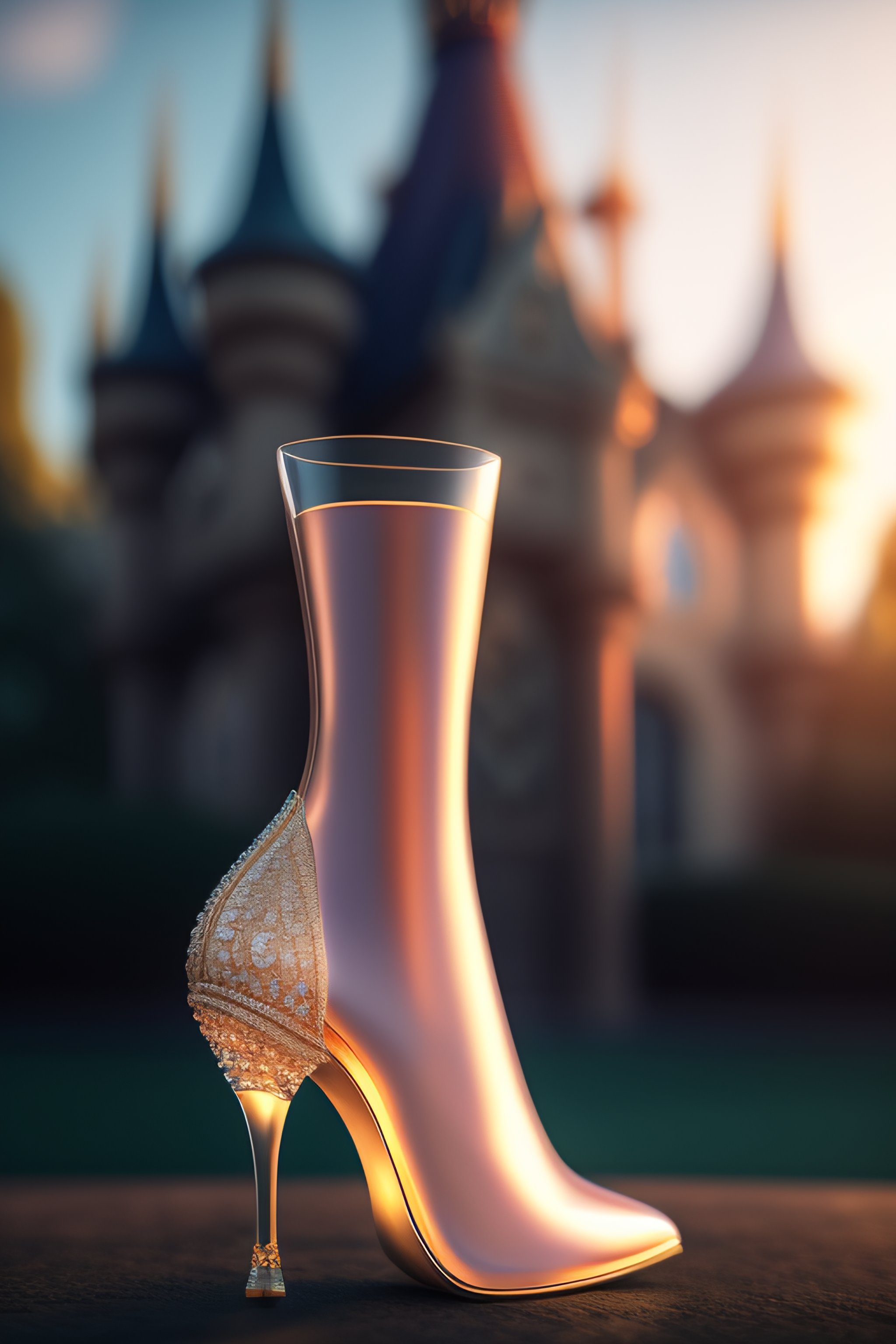 Lexica - Shiny clear high heel shoe in front of a castle, dark fantasy ...