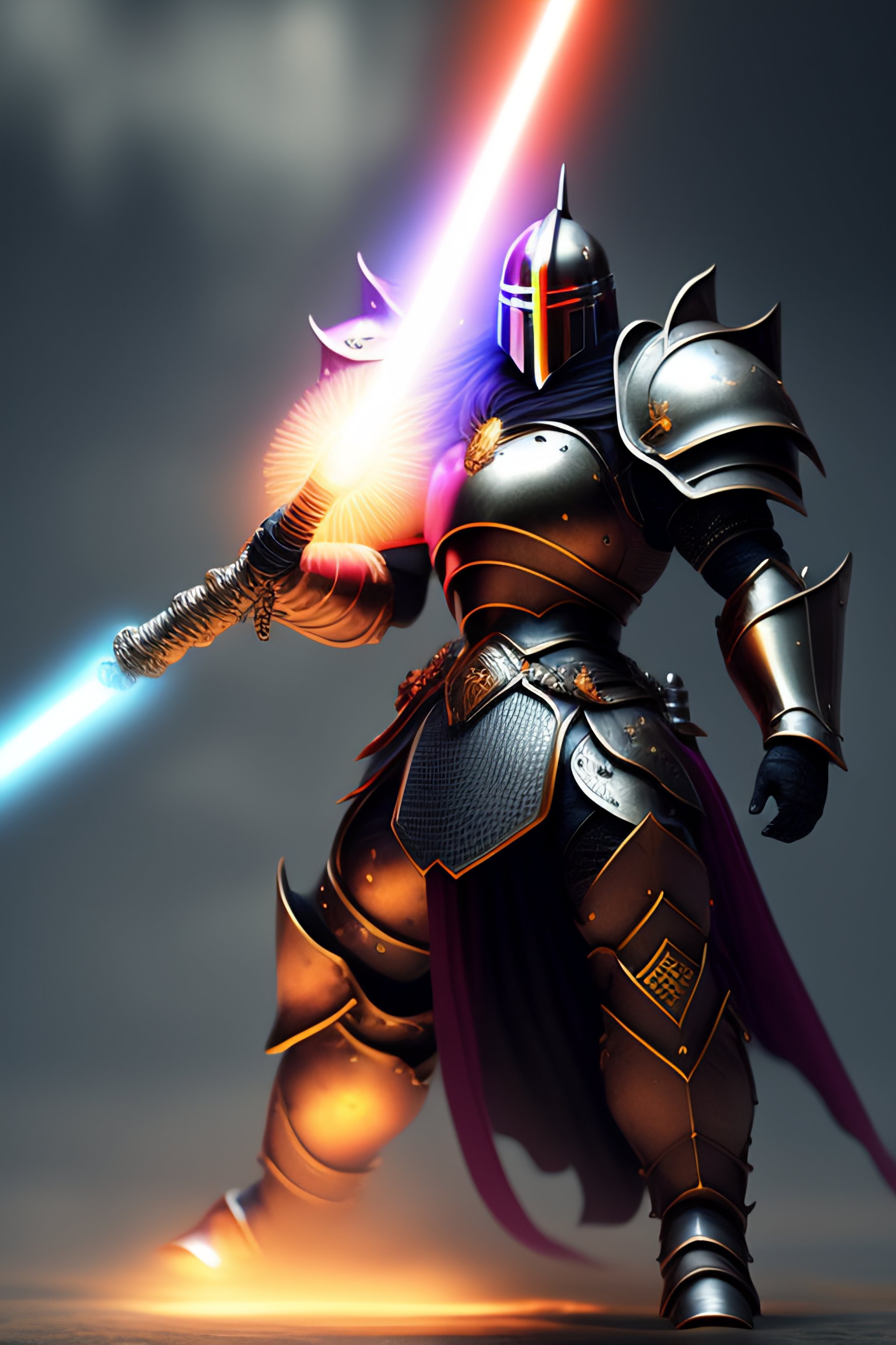 Lexica - Fantasy heavy armored knight fighting with light saber --v 4