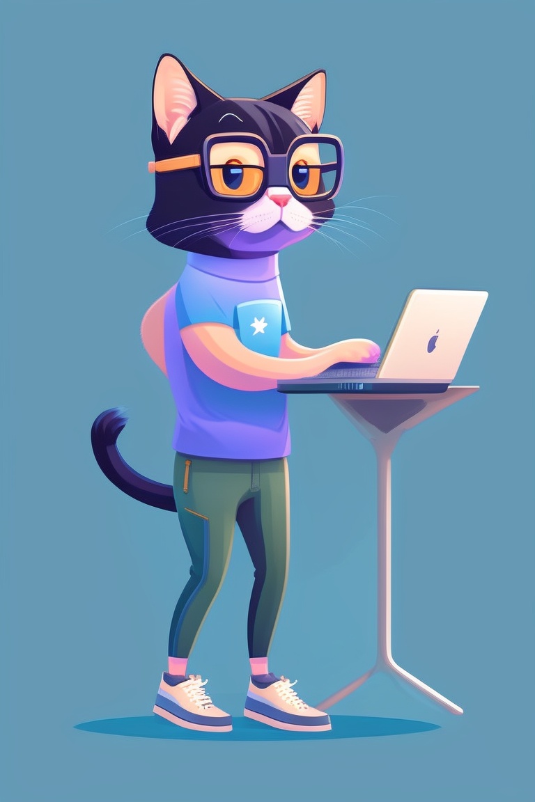 Lexica - Cat standing on 2 legs with glasses and a laptop in his cat ...