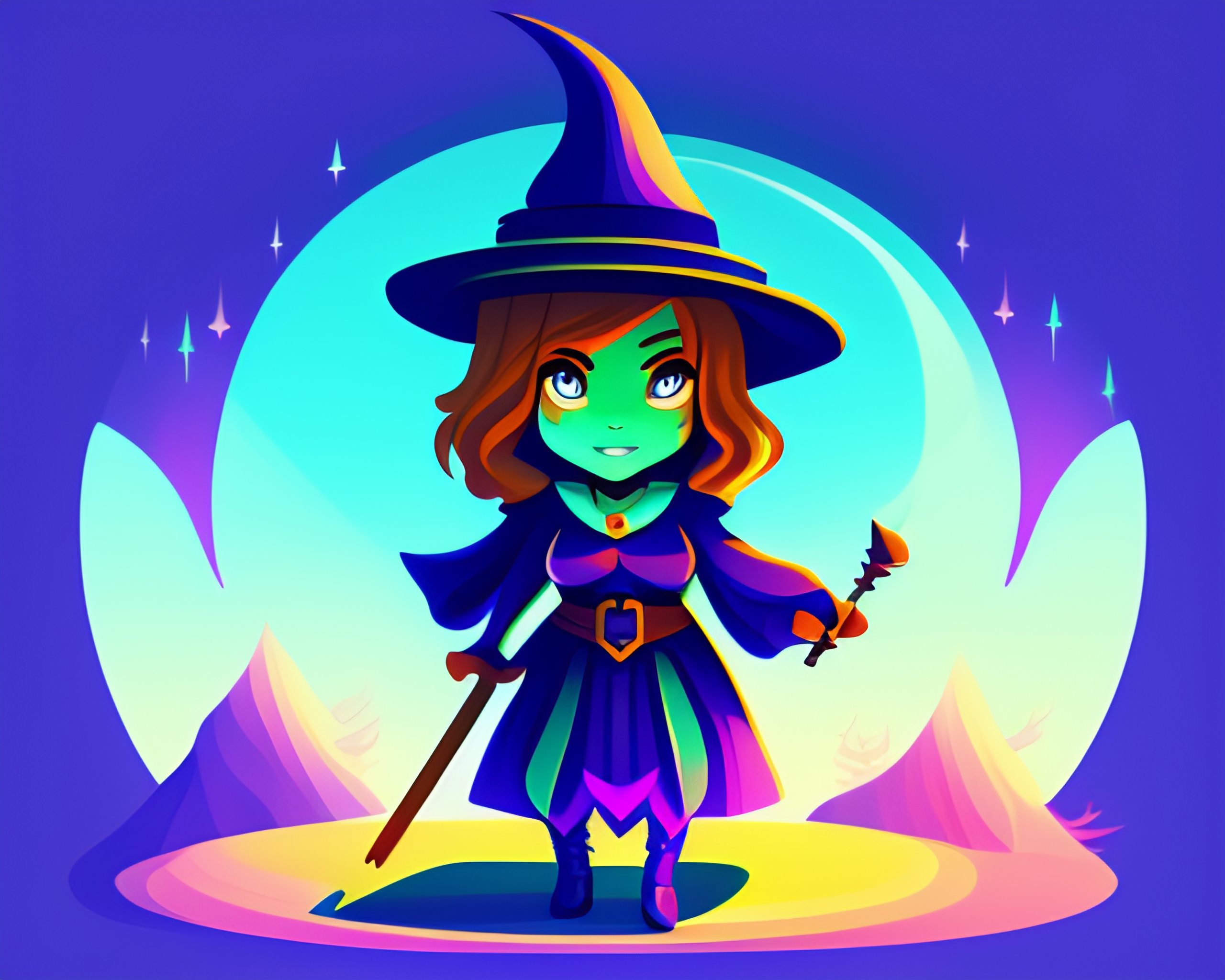 Lexica - Top down full body view of a witch holding a staff and casting ...
