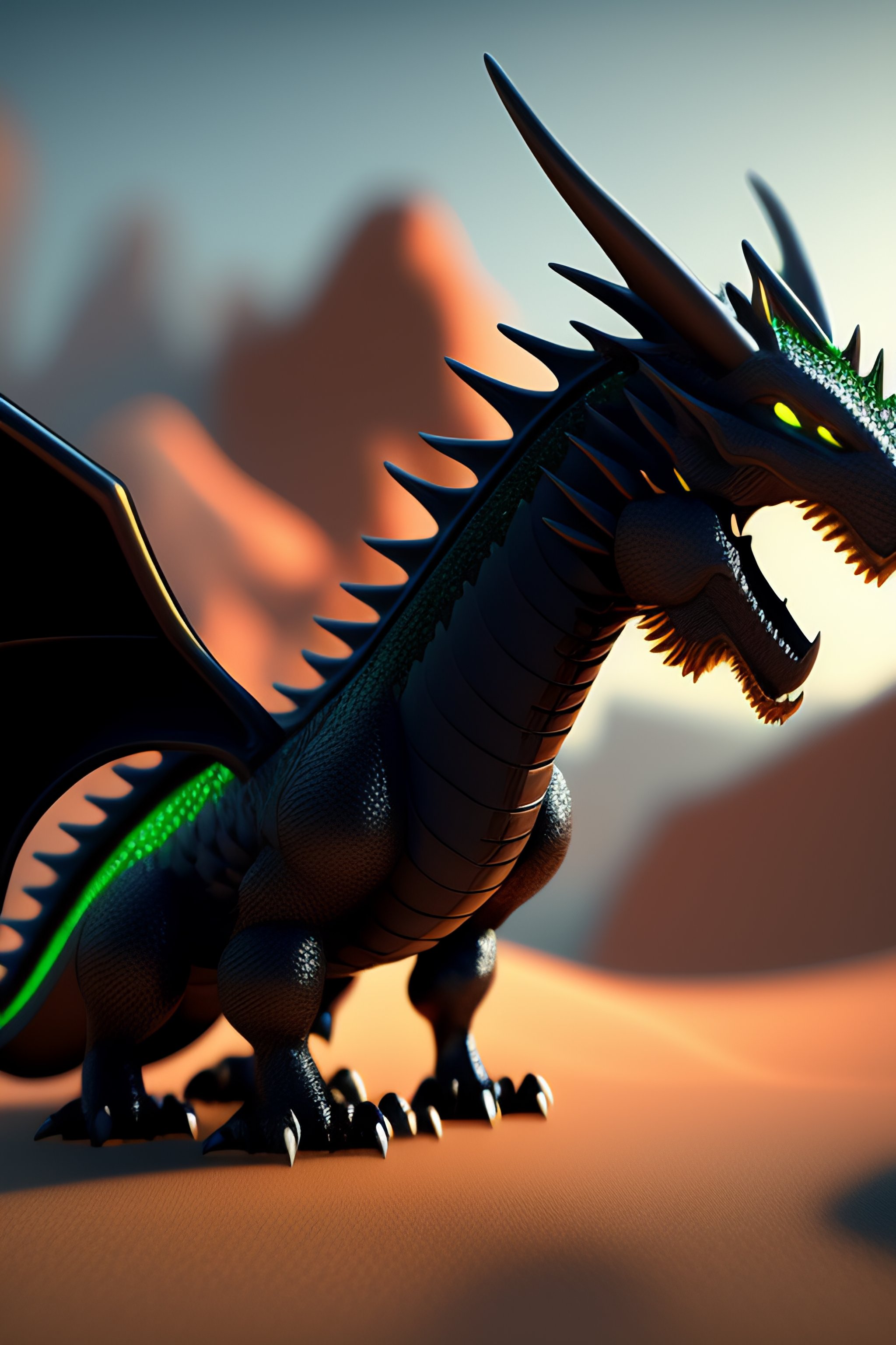 Lexica - Black dragon with a beige underbelly and a green head, depth ...